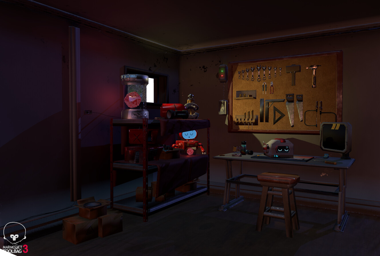 ArtStation - Robot Workshop, In night view