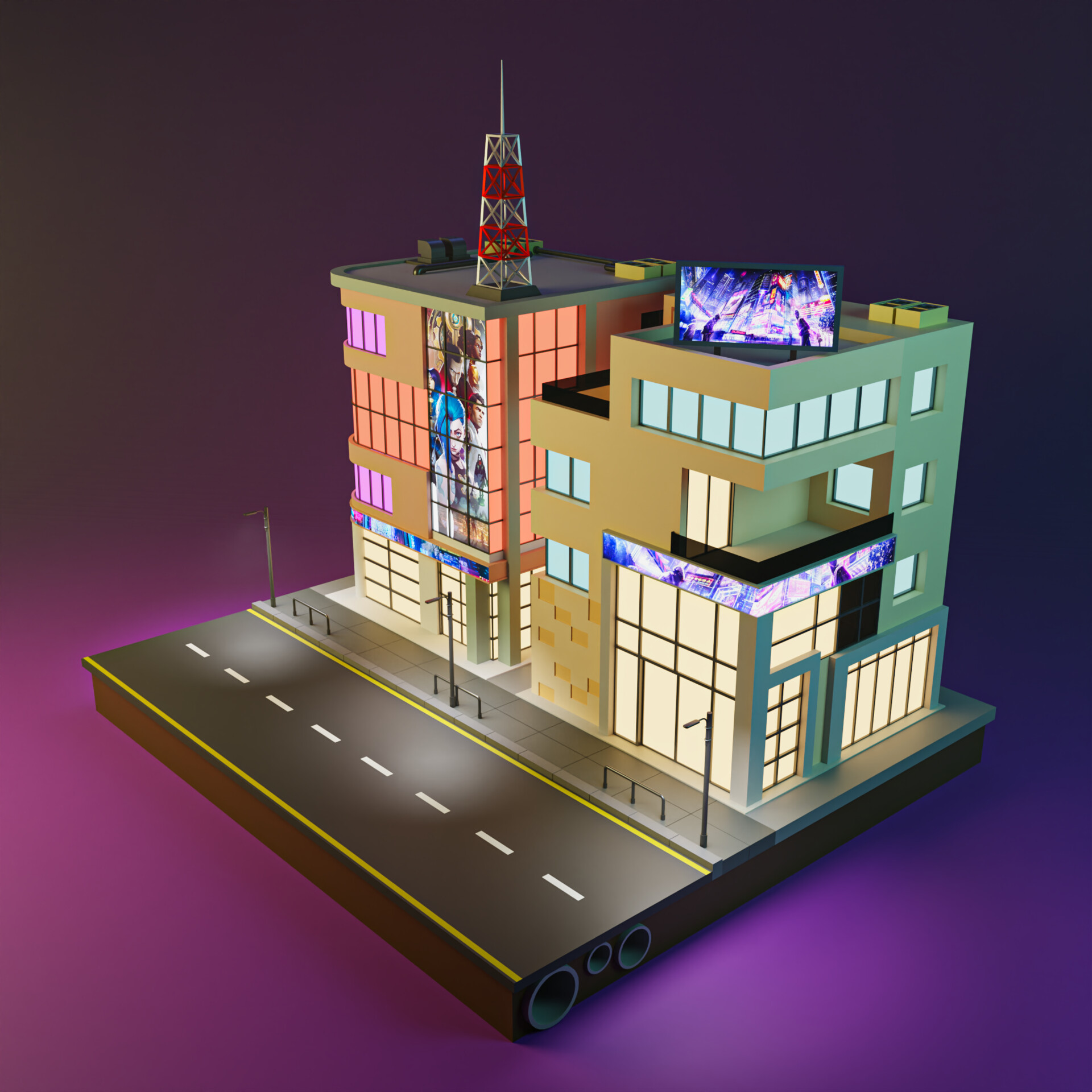 ArtStation - Low Poly Night City (Cycles)