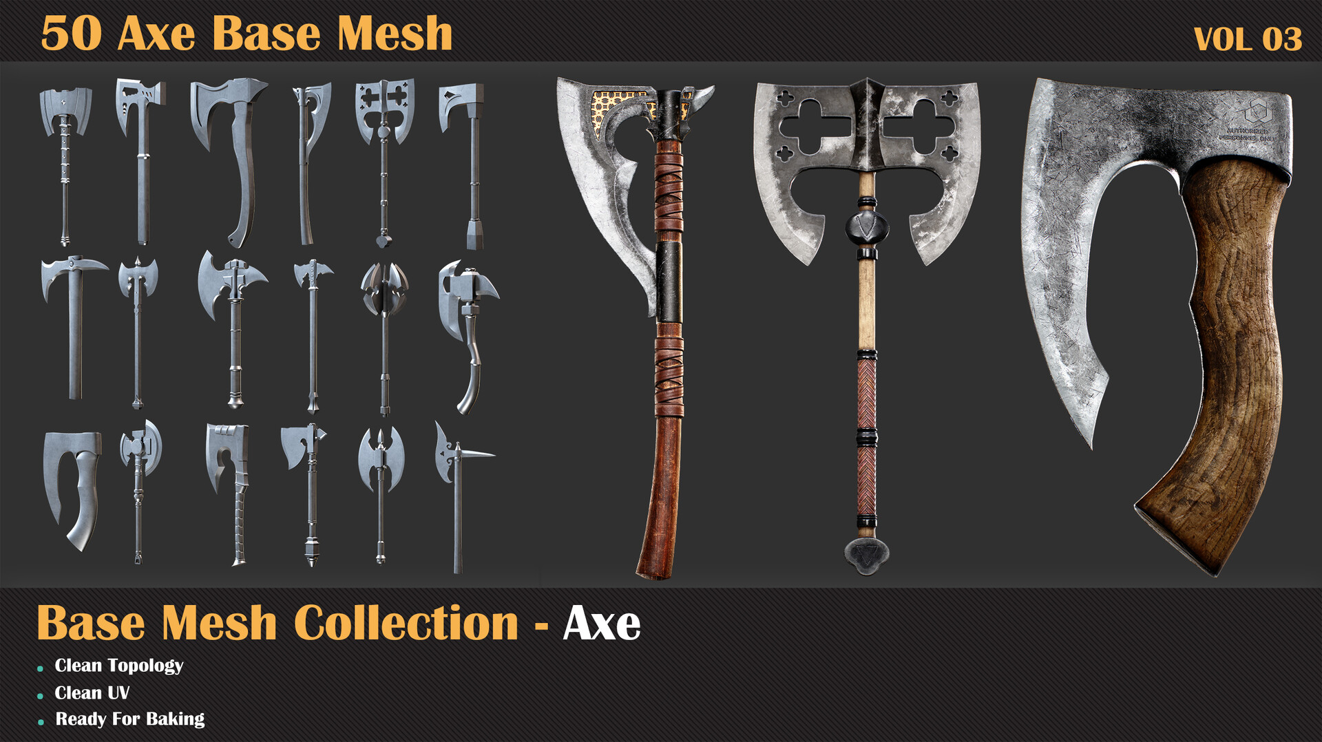 ArtStation - 50 Axe Base Mesh - VOL 03 ( Game Ready )