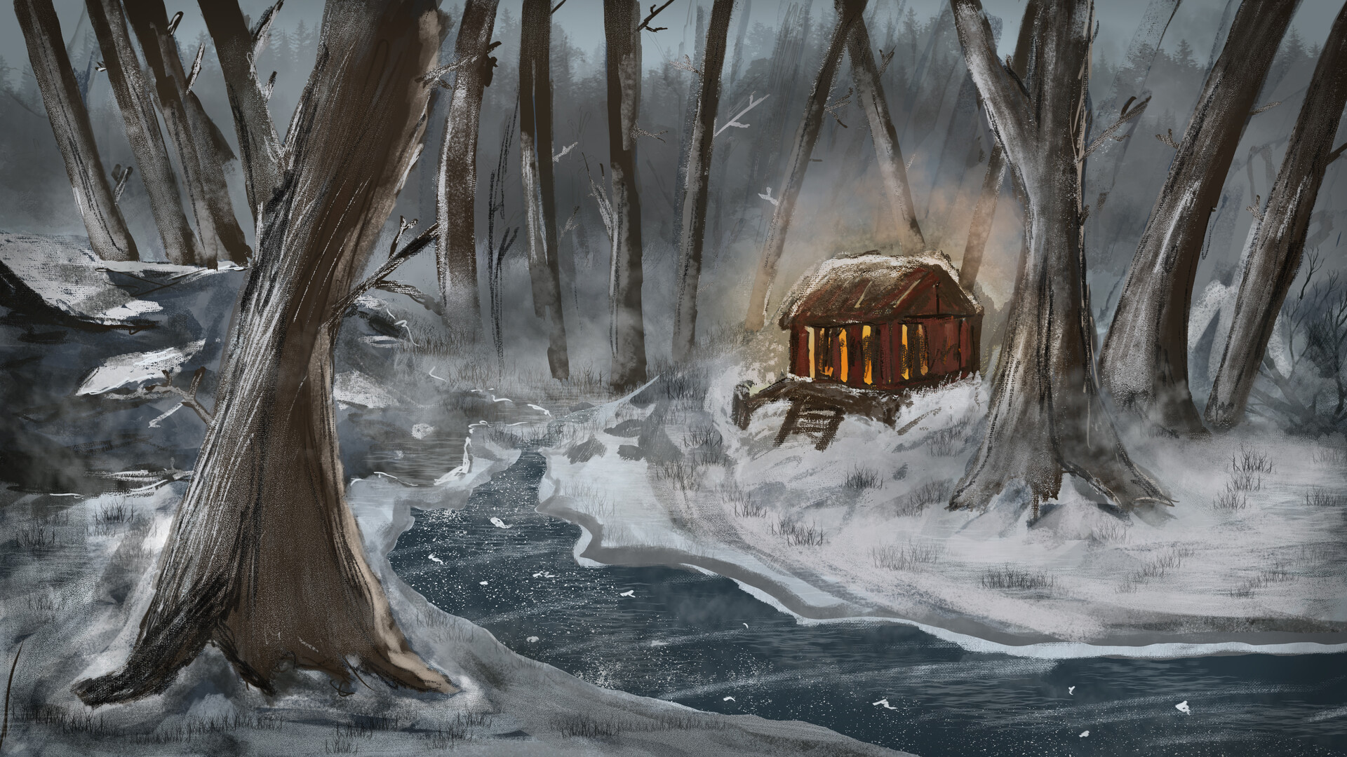 ArtStation - Snow Cabin Concept Art