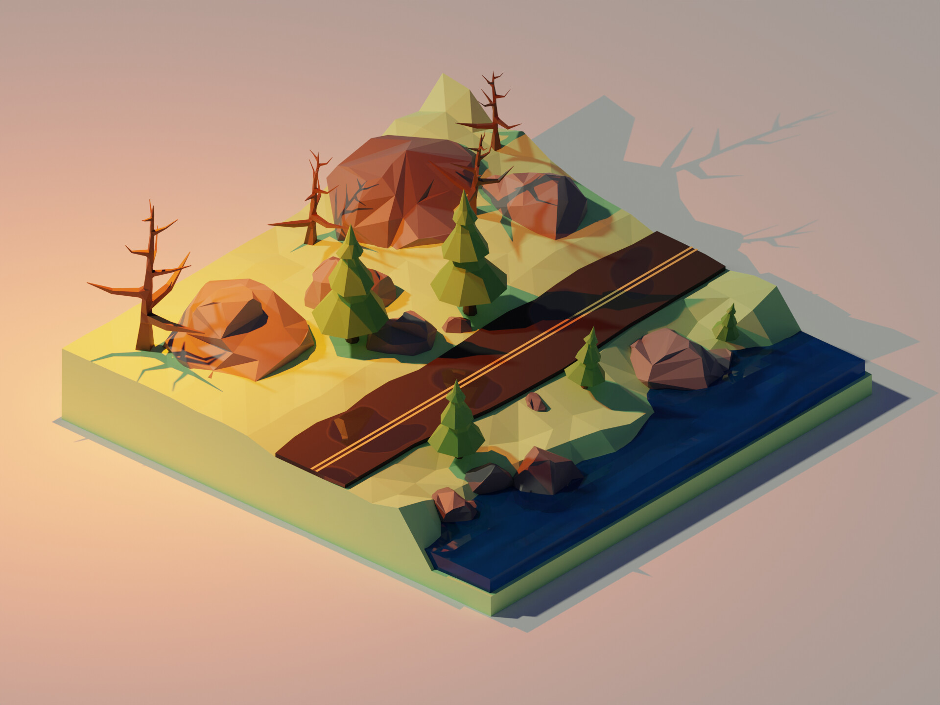 ArtStation - "Sunset on Low-Poly Land"