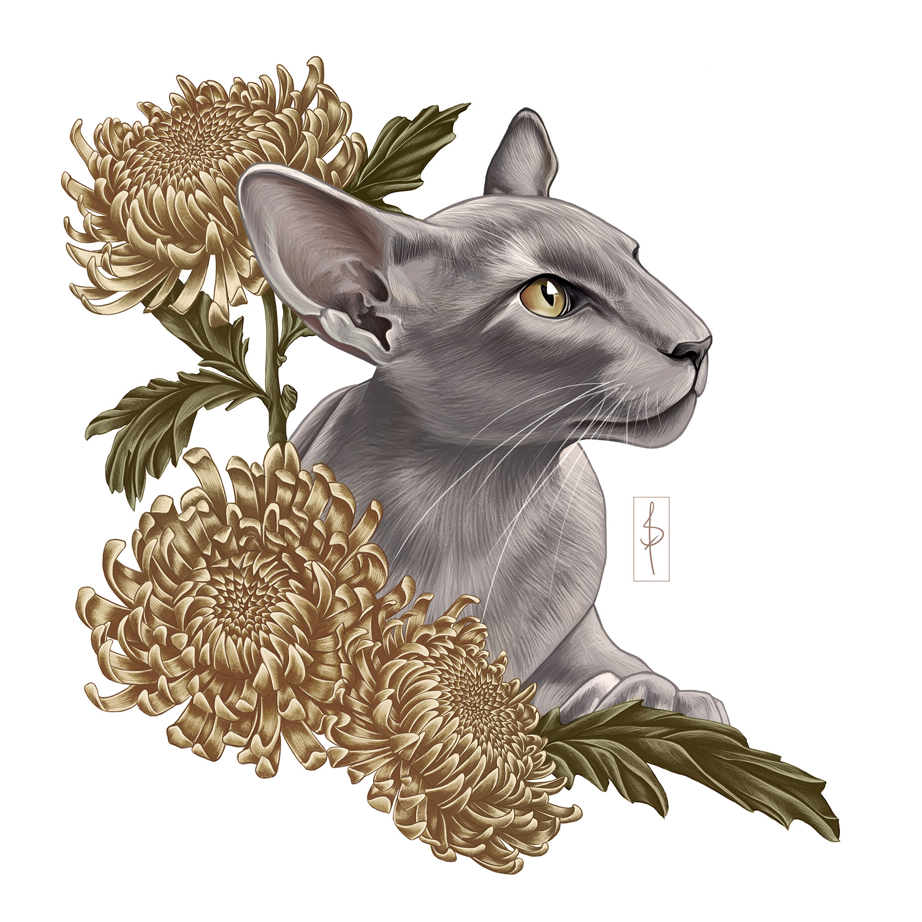 ArtStation - Flowery cat portrait