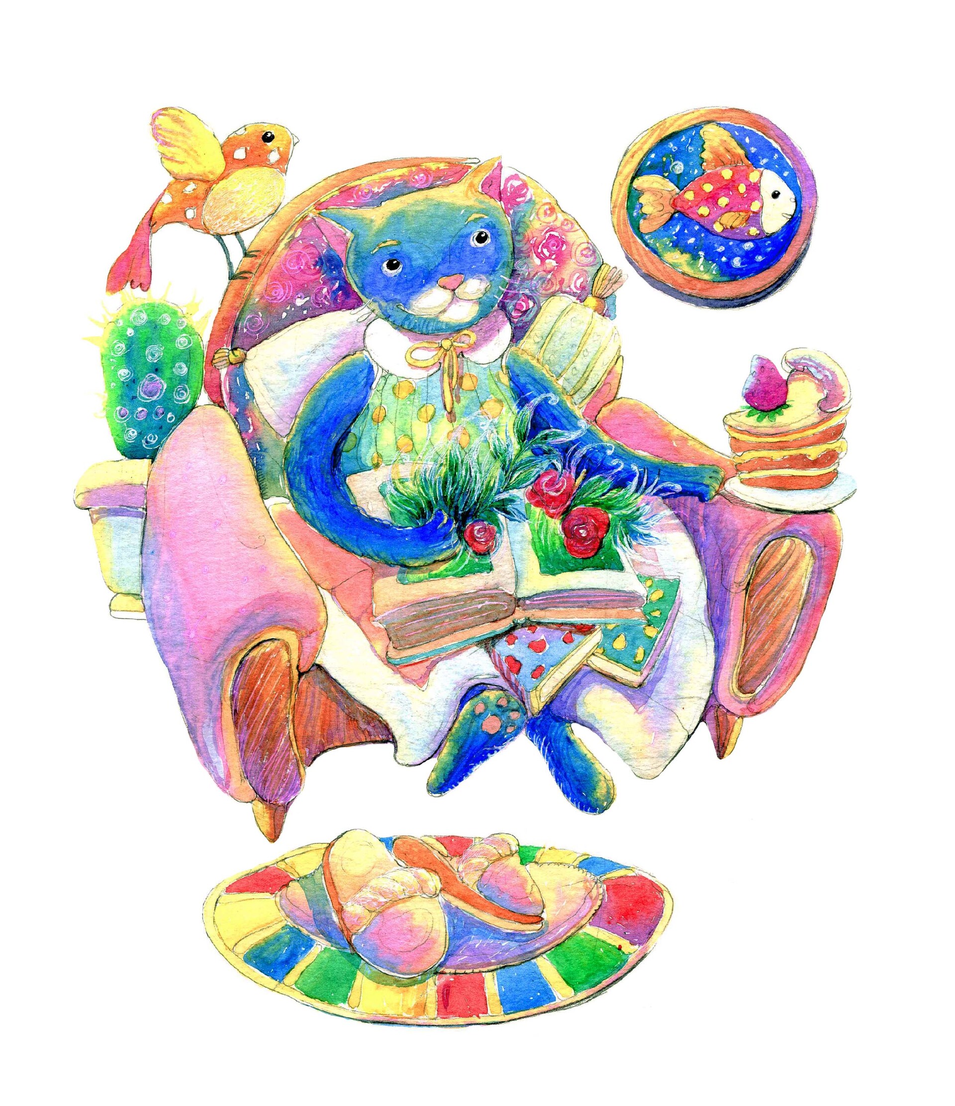 ArtStation - Blue cat reading a book