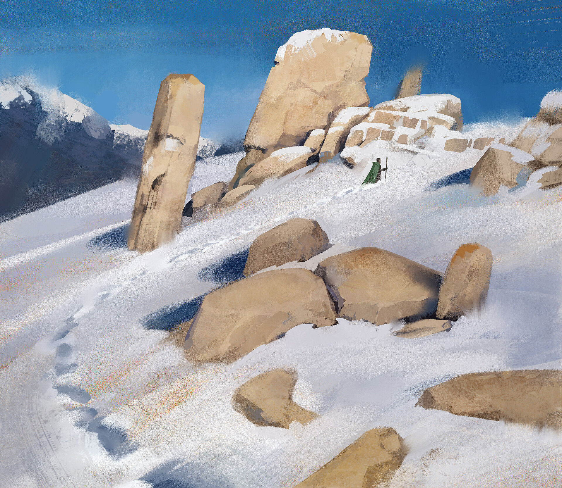 ArtStation - A snowy mountain and the ever handy stick guy