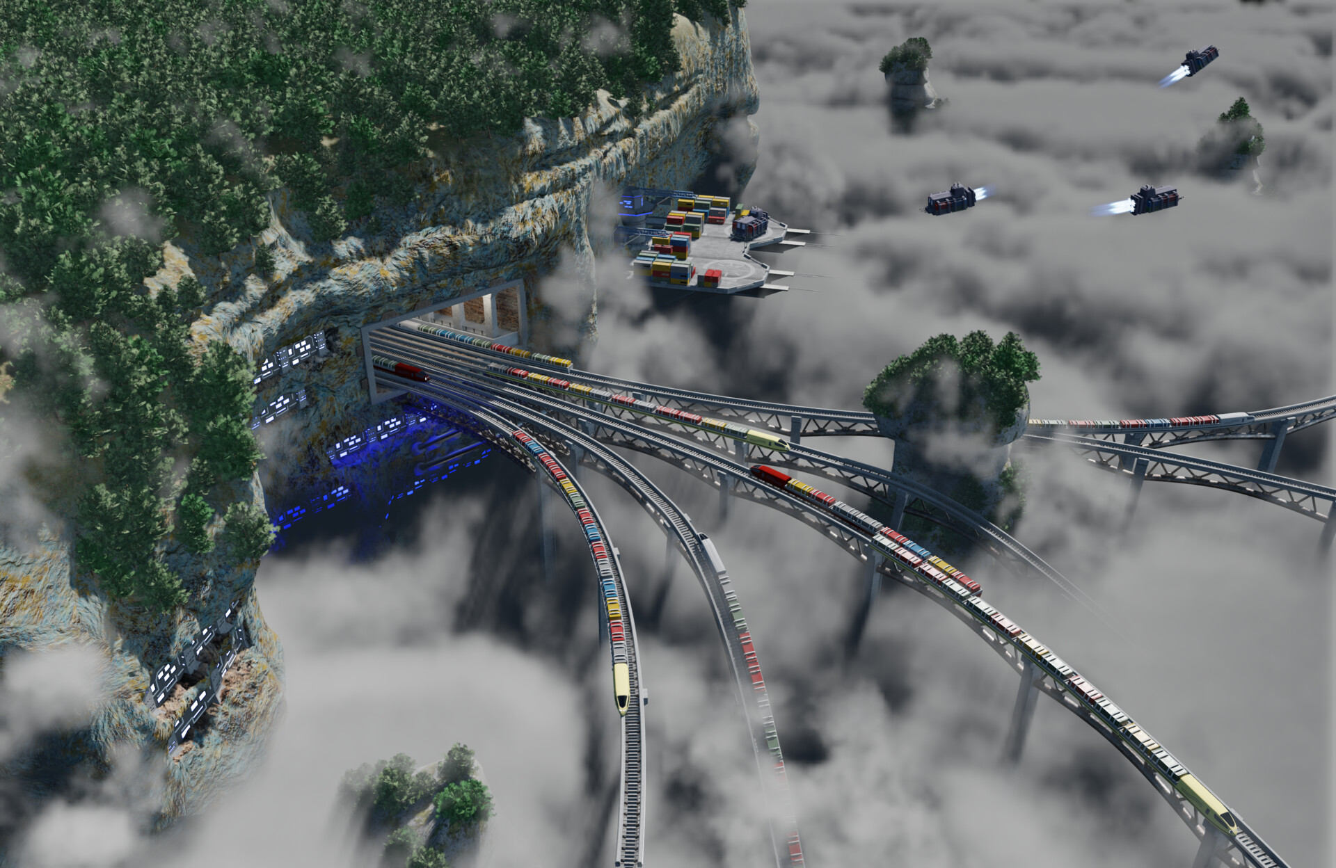 ArtStation - cargo harbour above the clouds