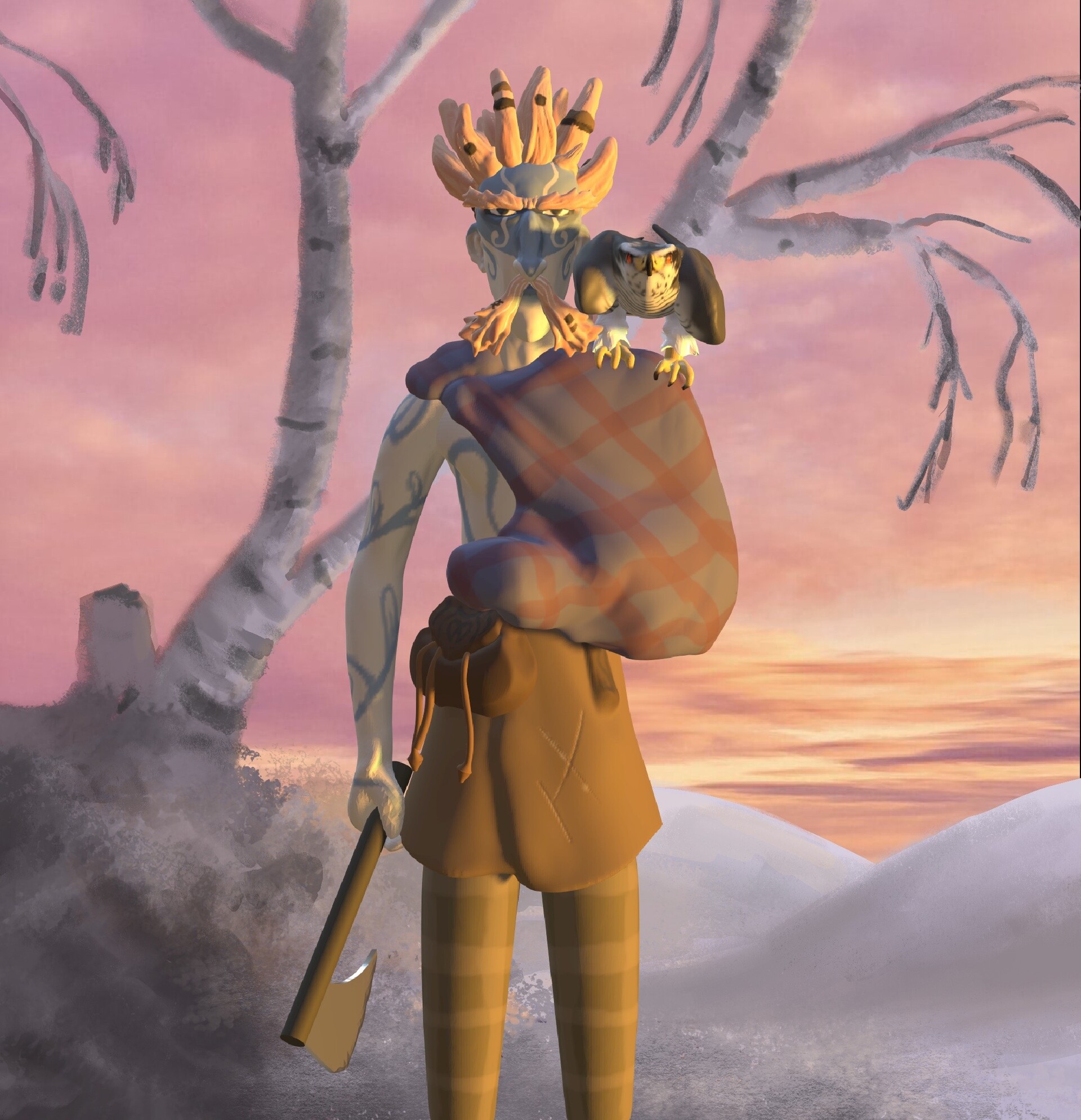 ArtStation - Axe thrower with goshawk