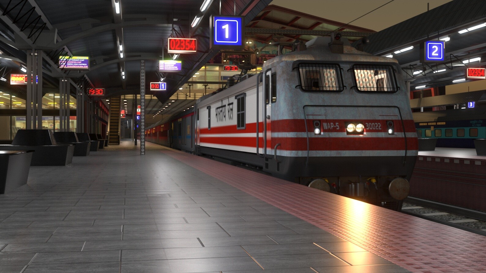 ArtStation - Railway Station, platfrom with Locomotive.