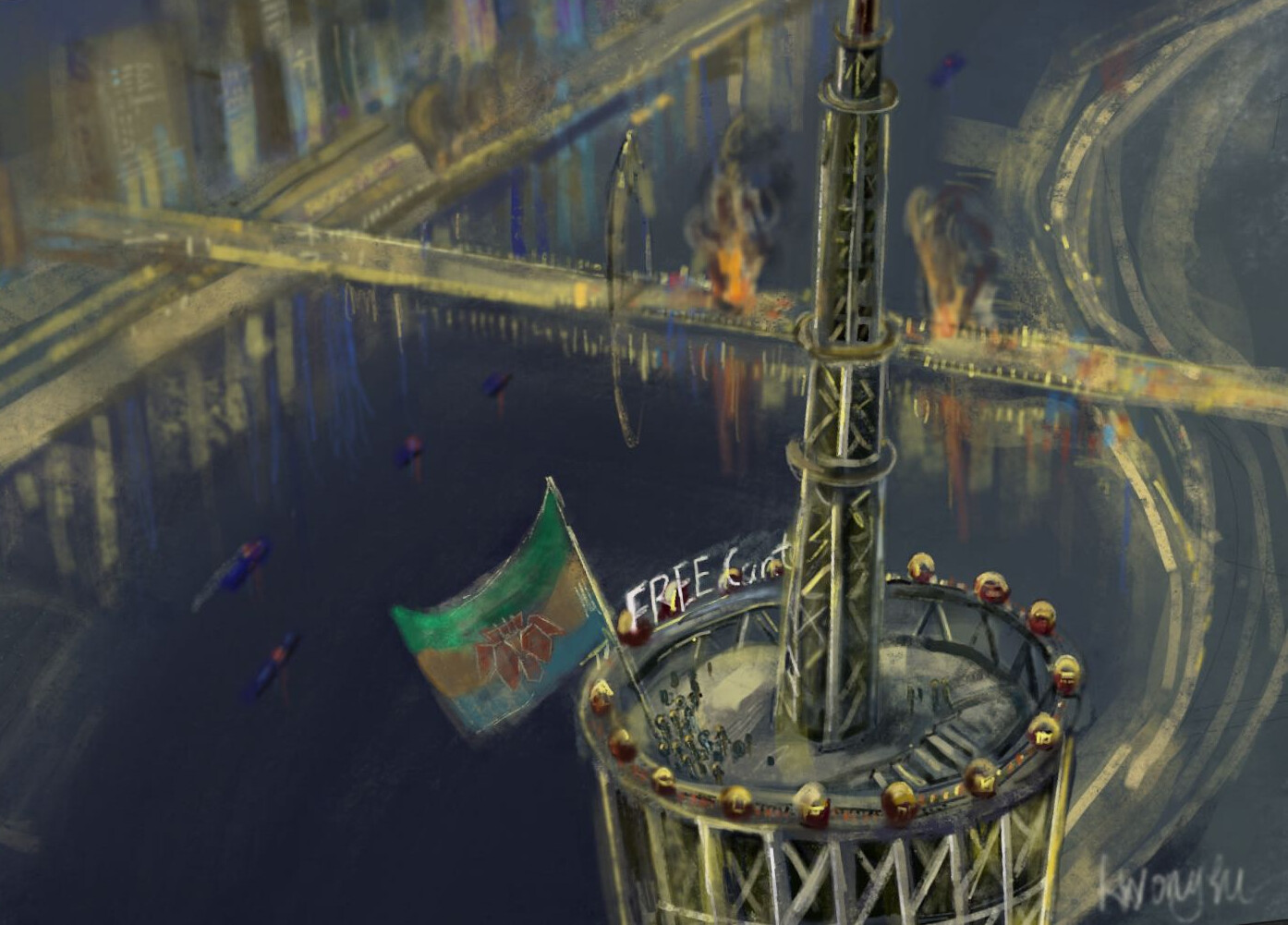 ArtStation - Free Canton:Kwang chow tower Protest