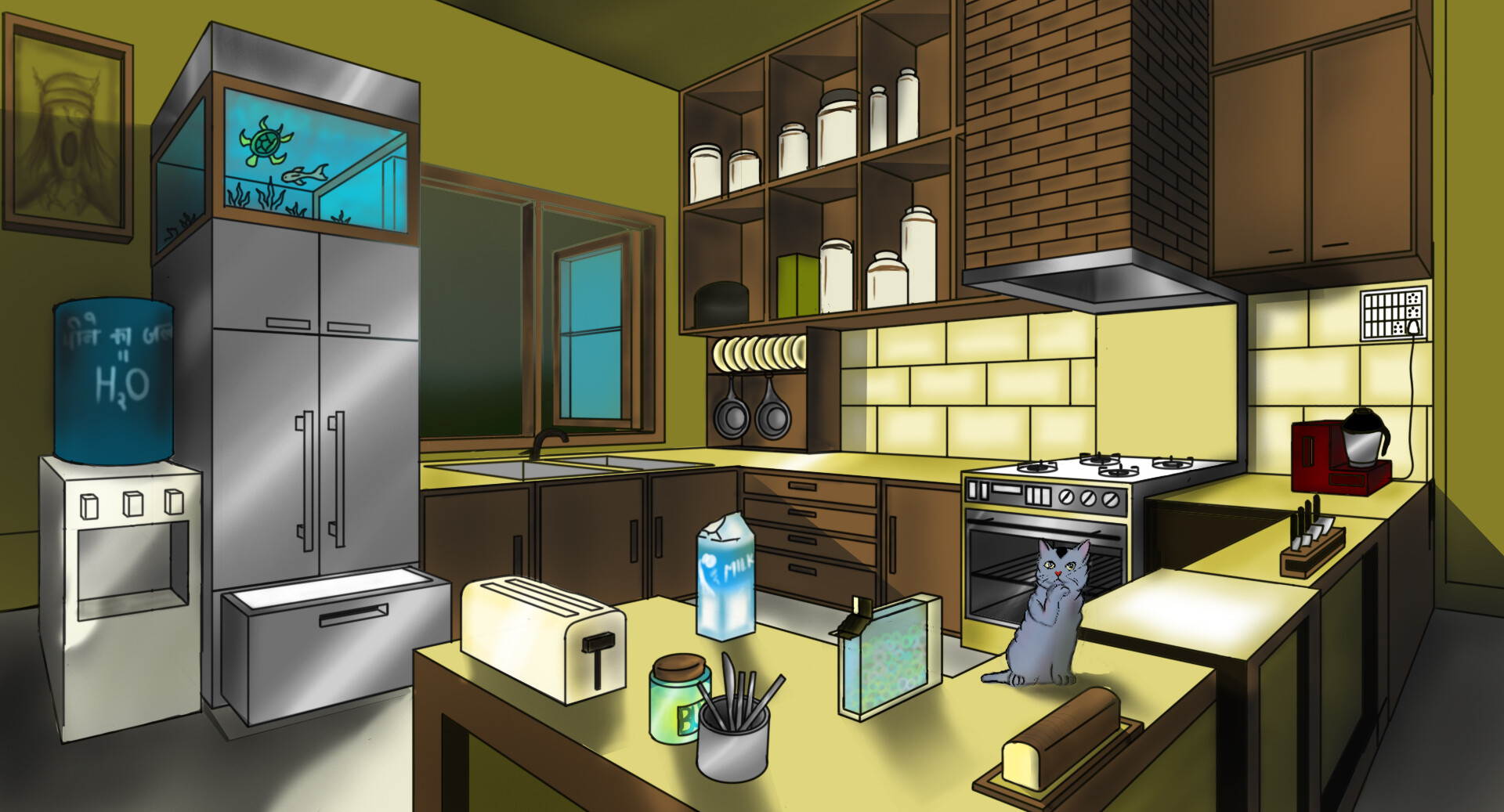 how to draw a kitchen interior