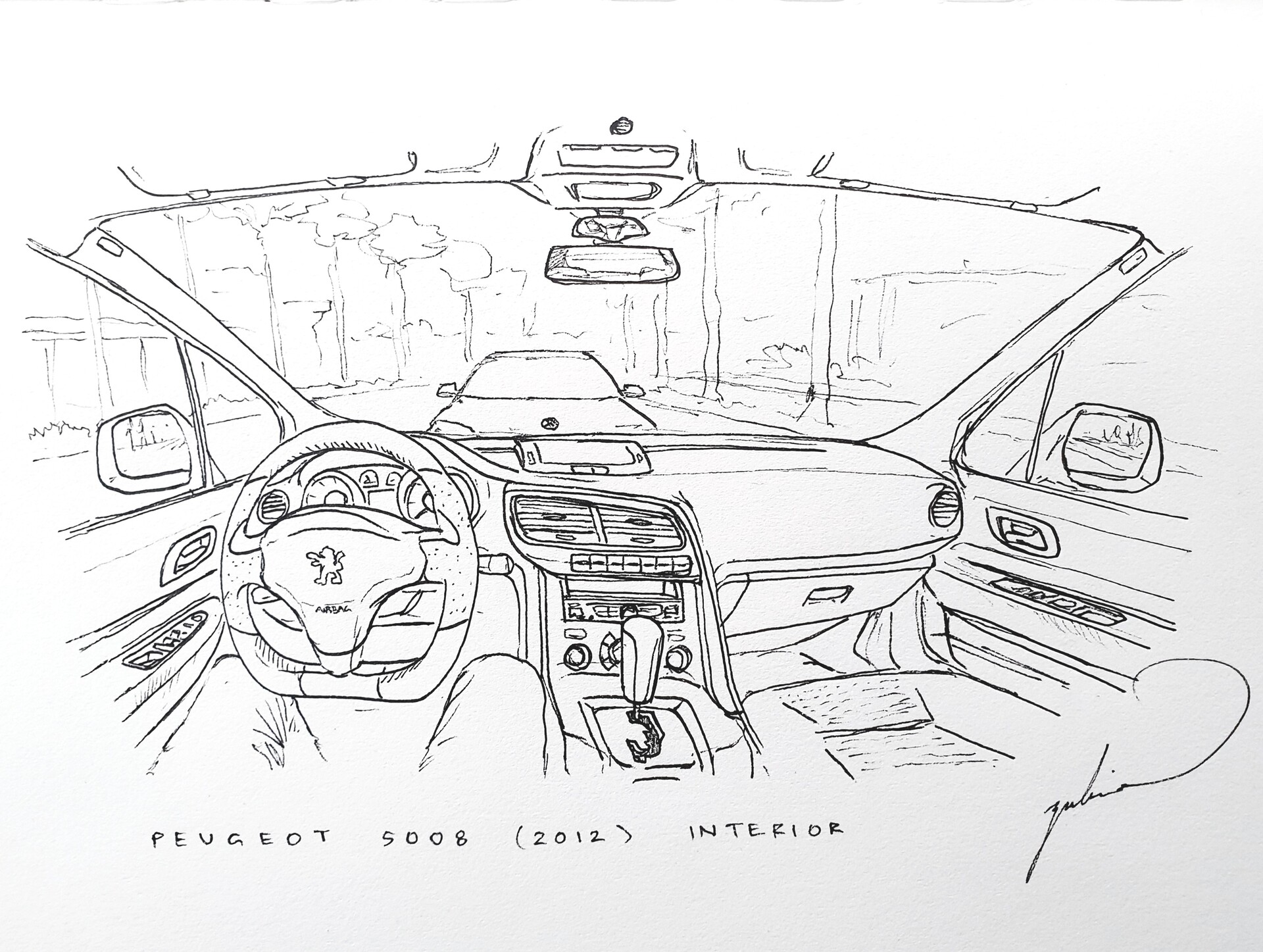 ArtStation - Urban sketch (car dash POV)