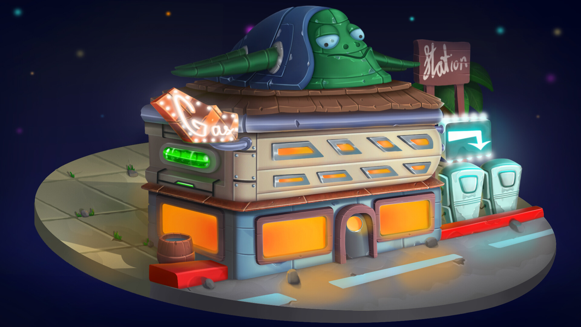 ArtStation - Gas station for turtle. option 2. Night