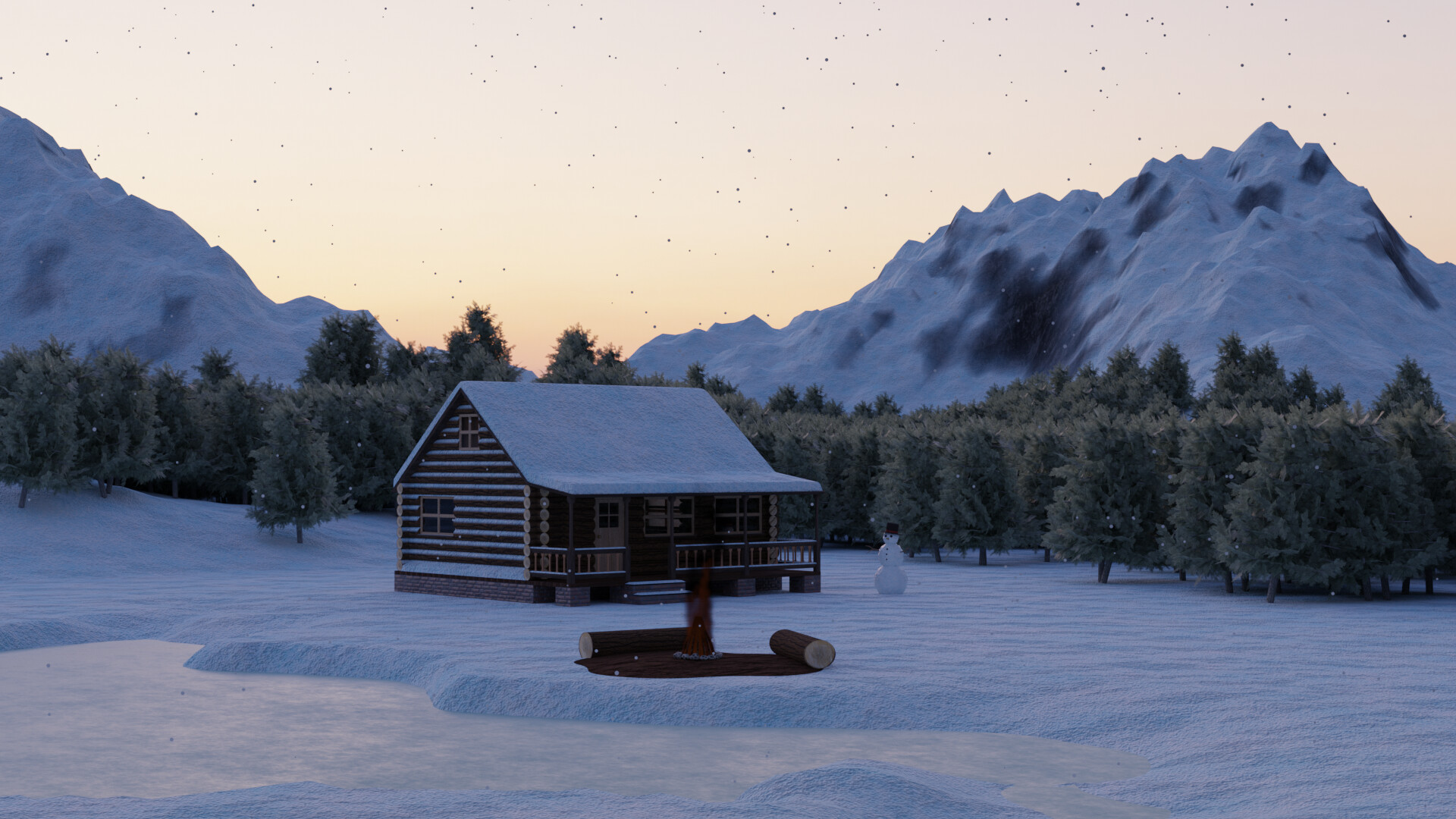 ArtStation - Log cabin in Winter