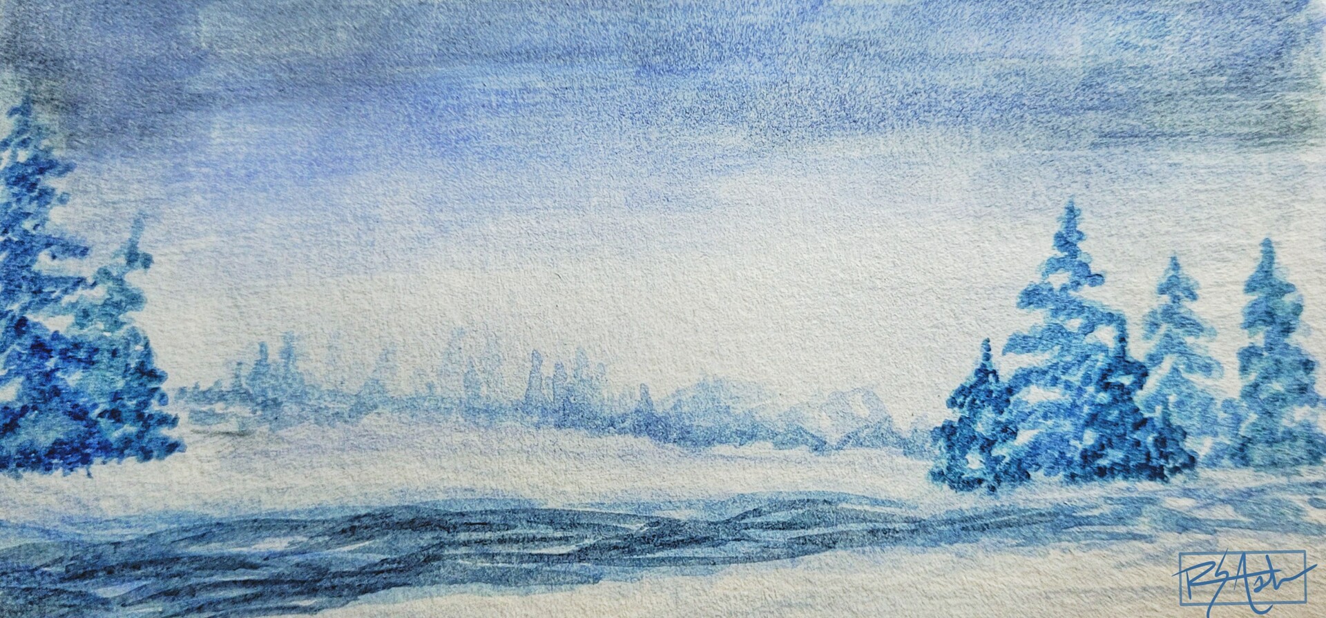 ArtStation - Winter scape: monochrome blues