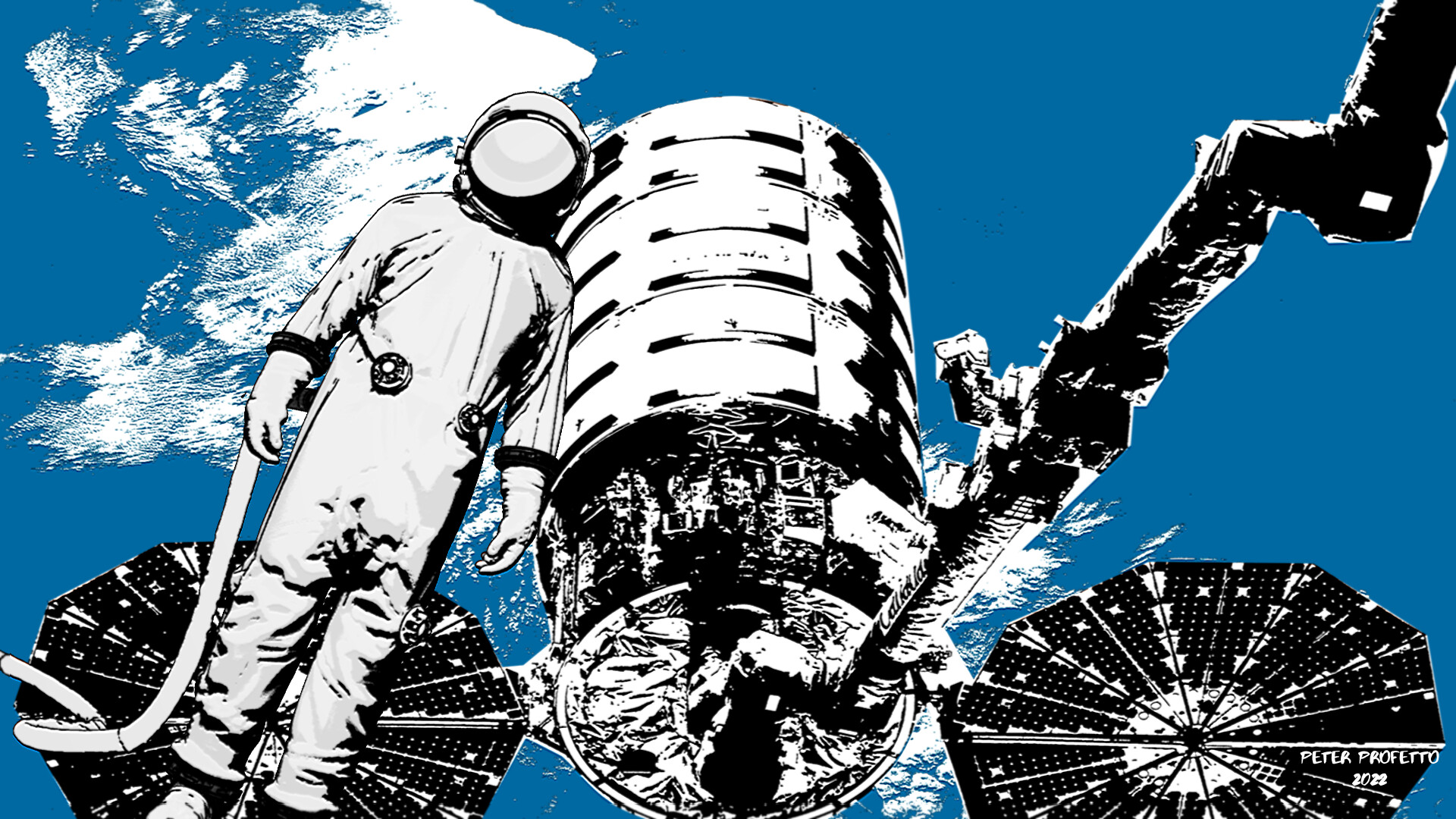 ArtStation - 2d art style - astronaut near satellite (made from 3d)