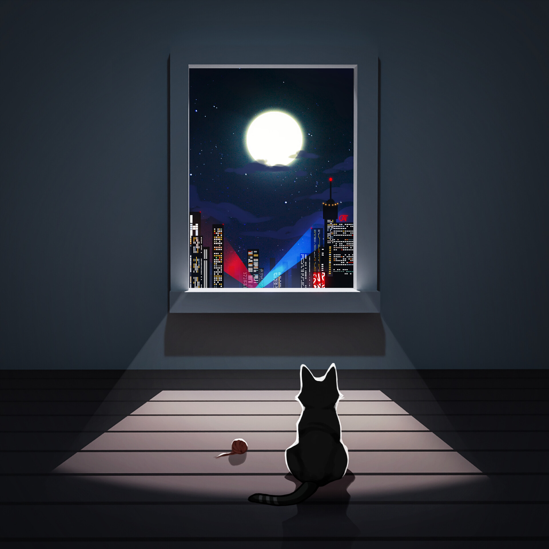 ArtStation - Kitty on a pretty night