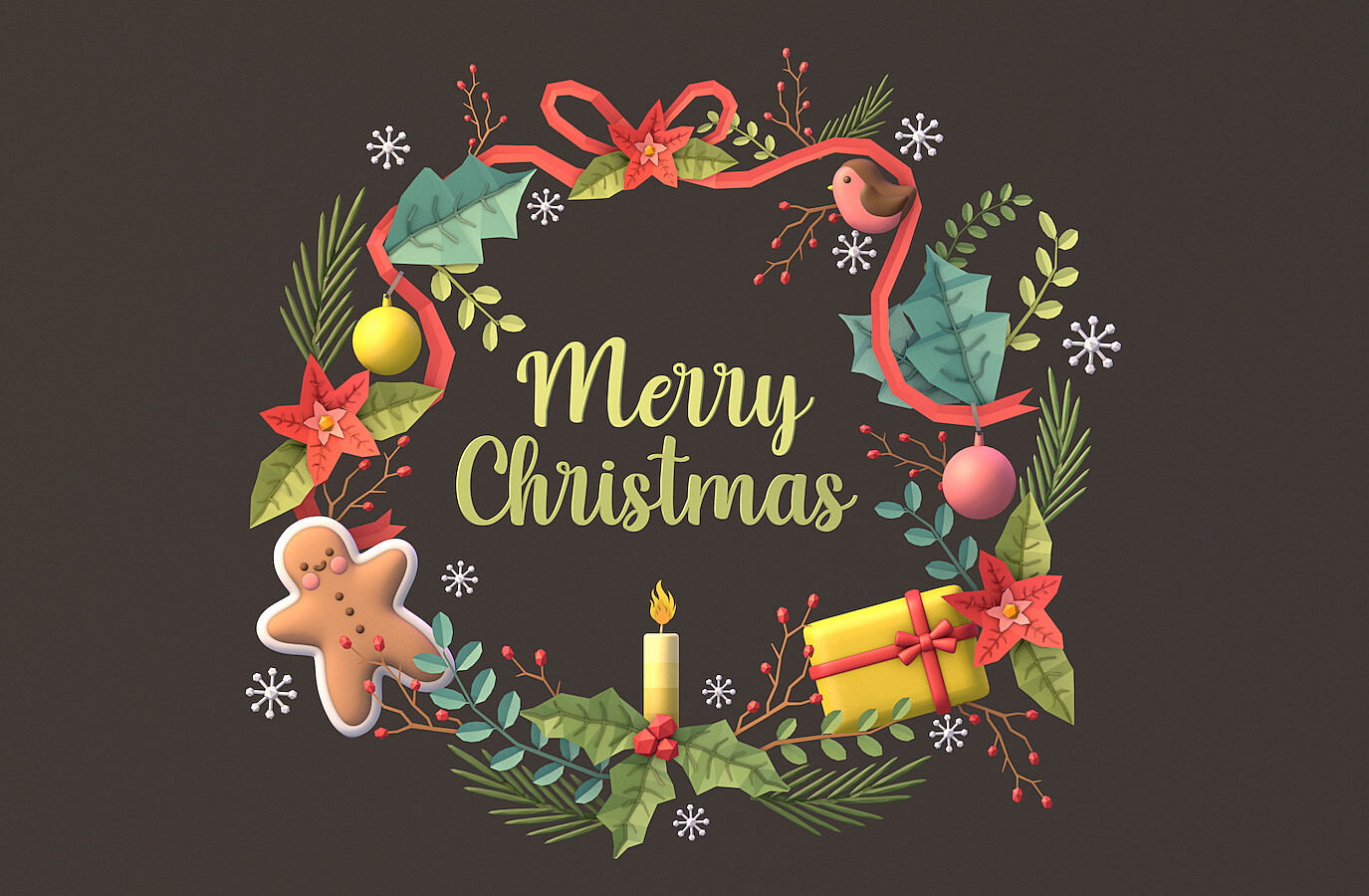 ArtStation - Low Poly Christmas Wreath