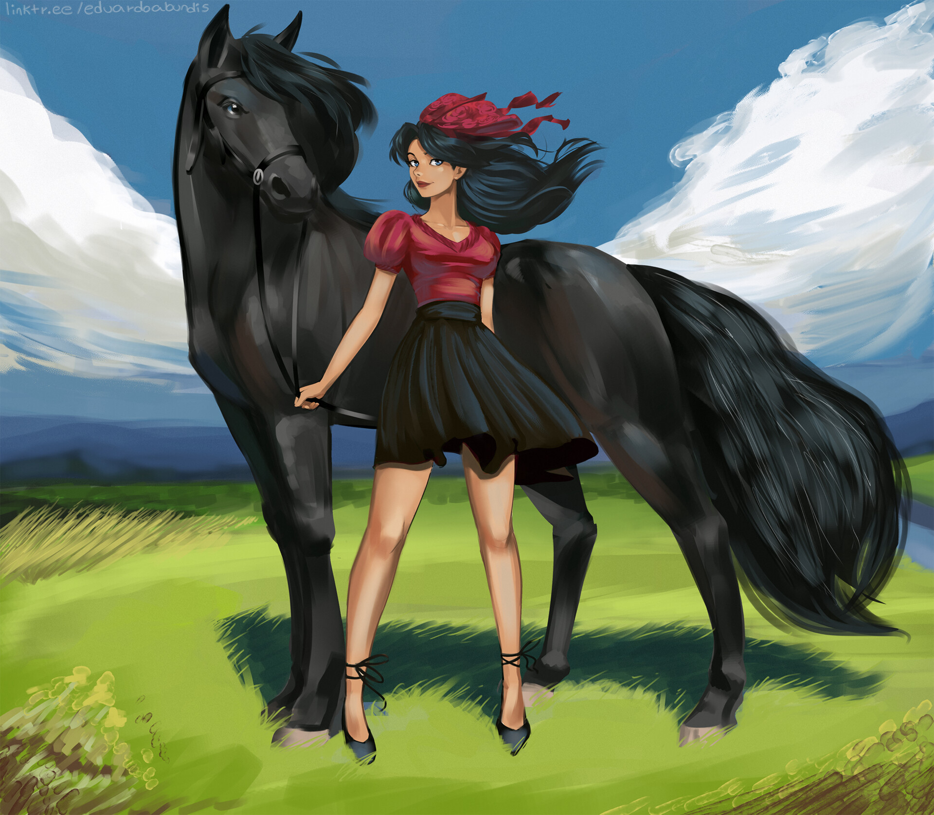 how to draw a horse in a field