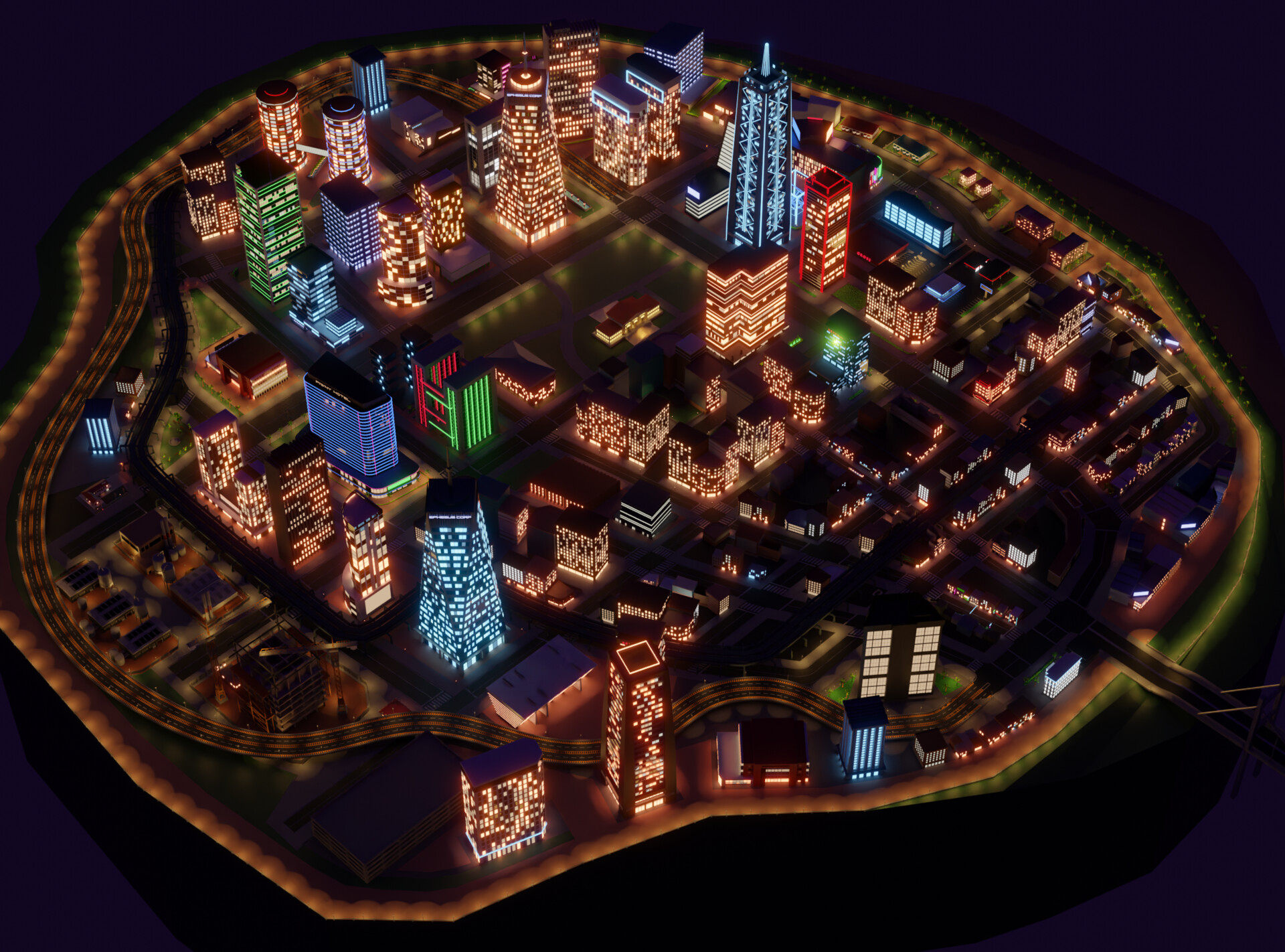 ArtStation - Low Poly Night City - 1