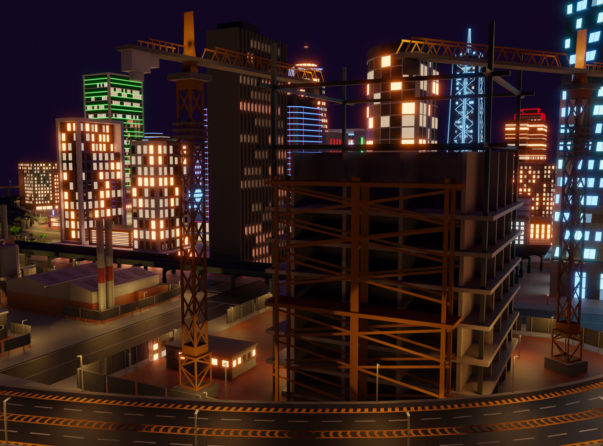 ArtStation - Low Poly Night City - 2