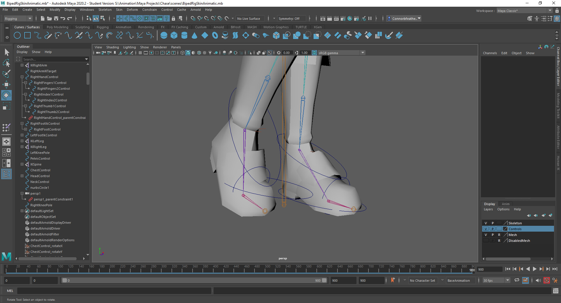Connor Featherstone - Maya Skeletal Rigging Practice - Clothed Biped