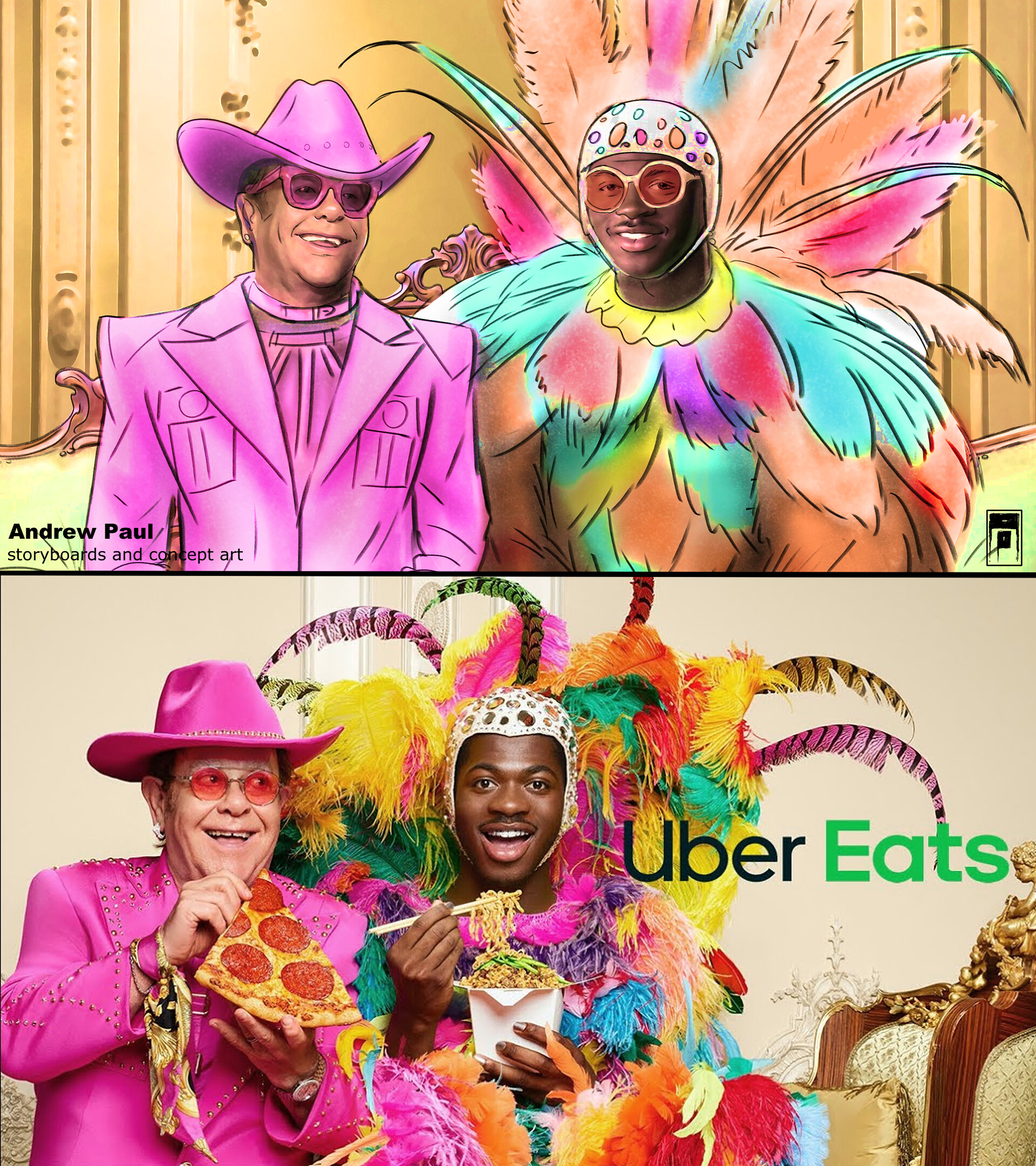 ArtStation - Uber Eats key art with Elton John and Lil NazX