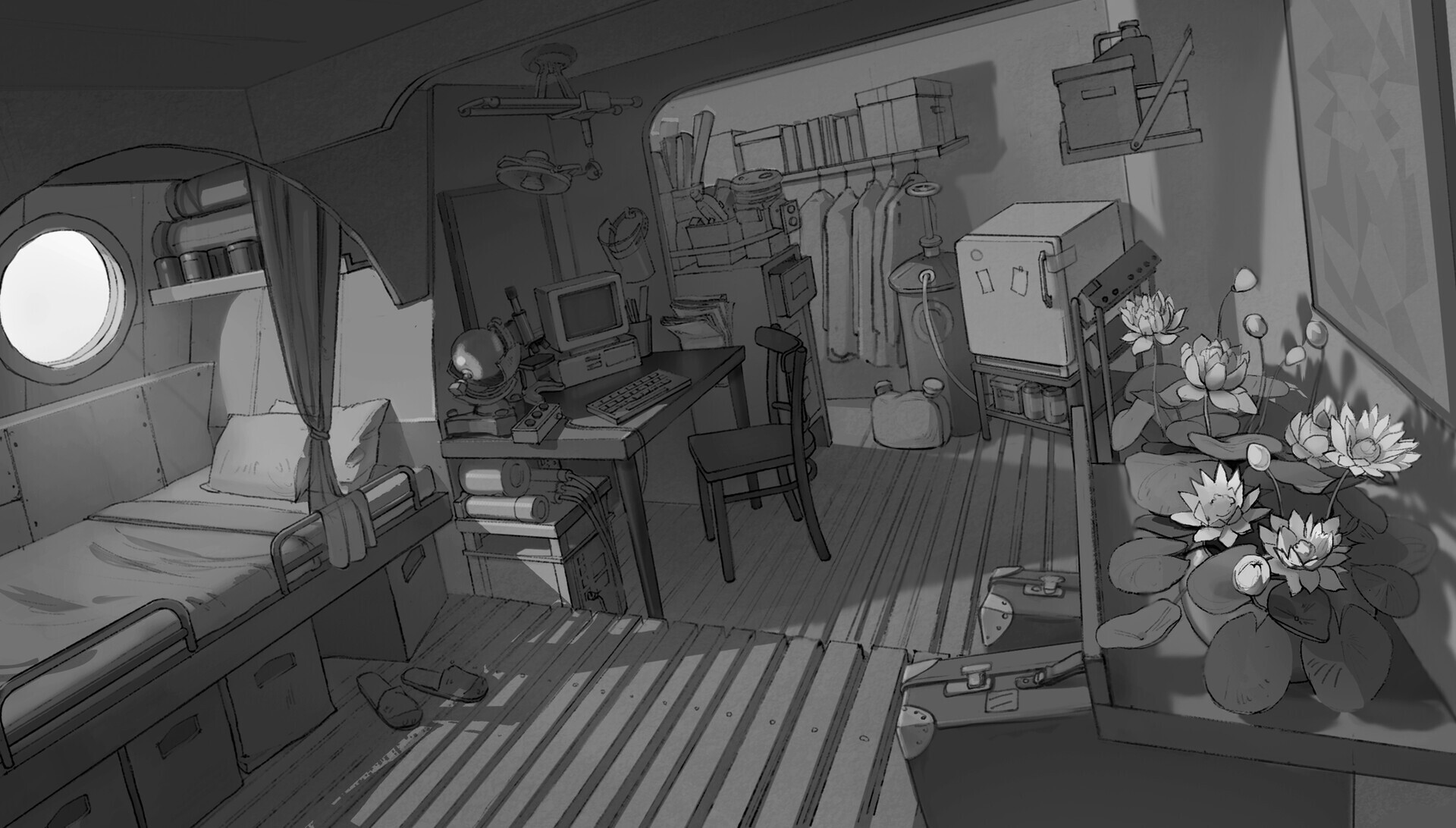 ArtStation - Sketch of the ship's cabin