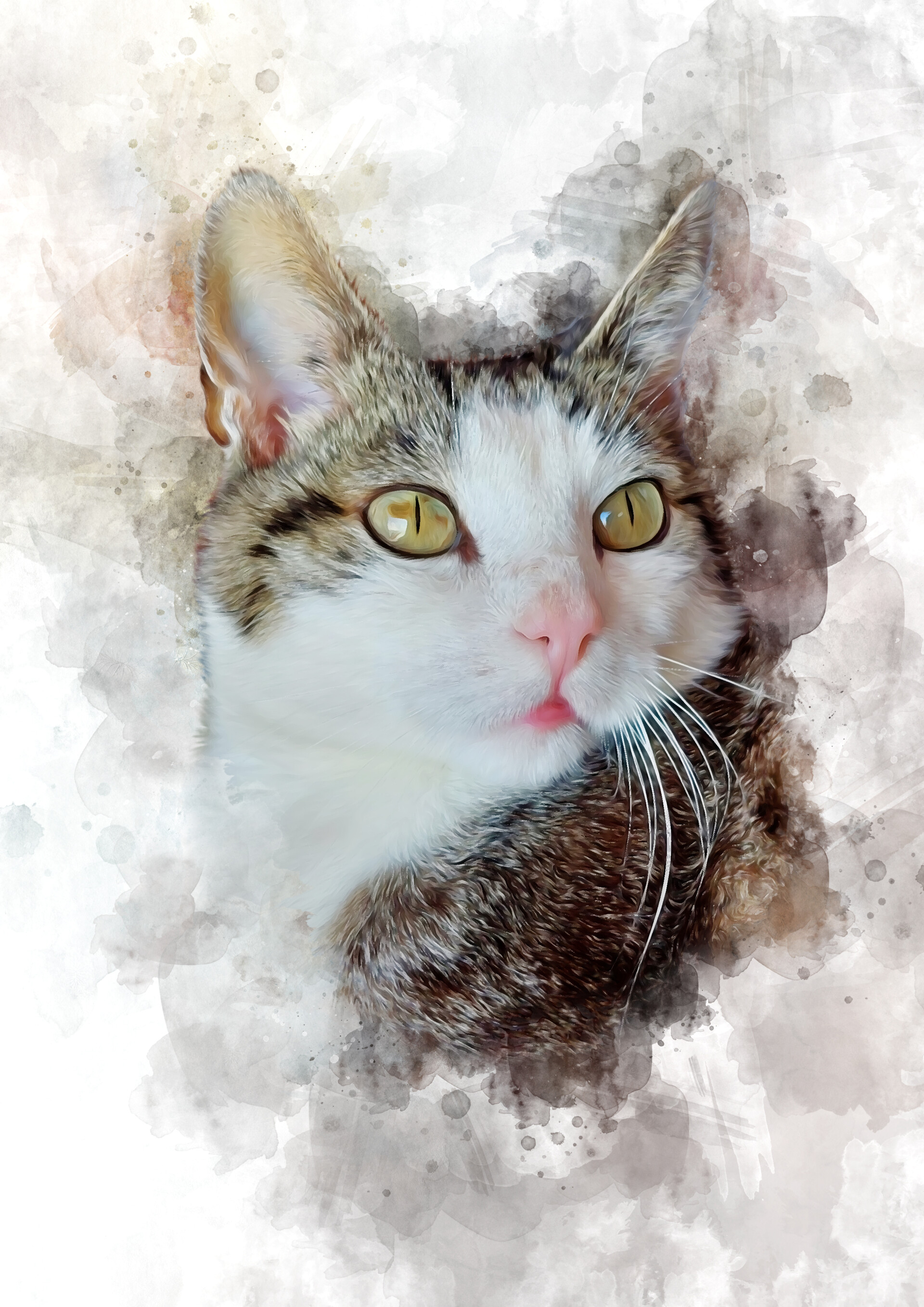 ArtStation - Pet cat portrait in watercolor effect style