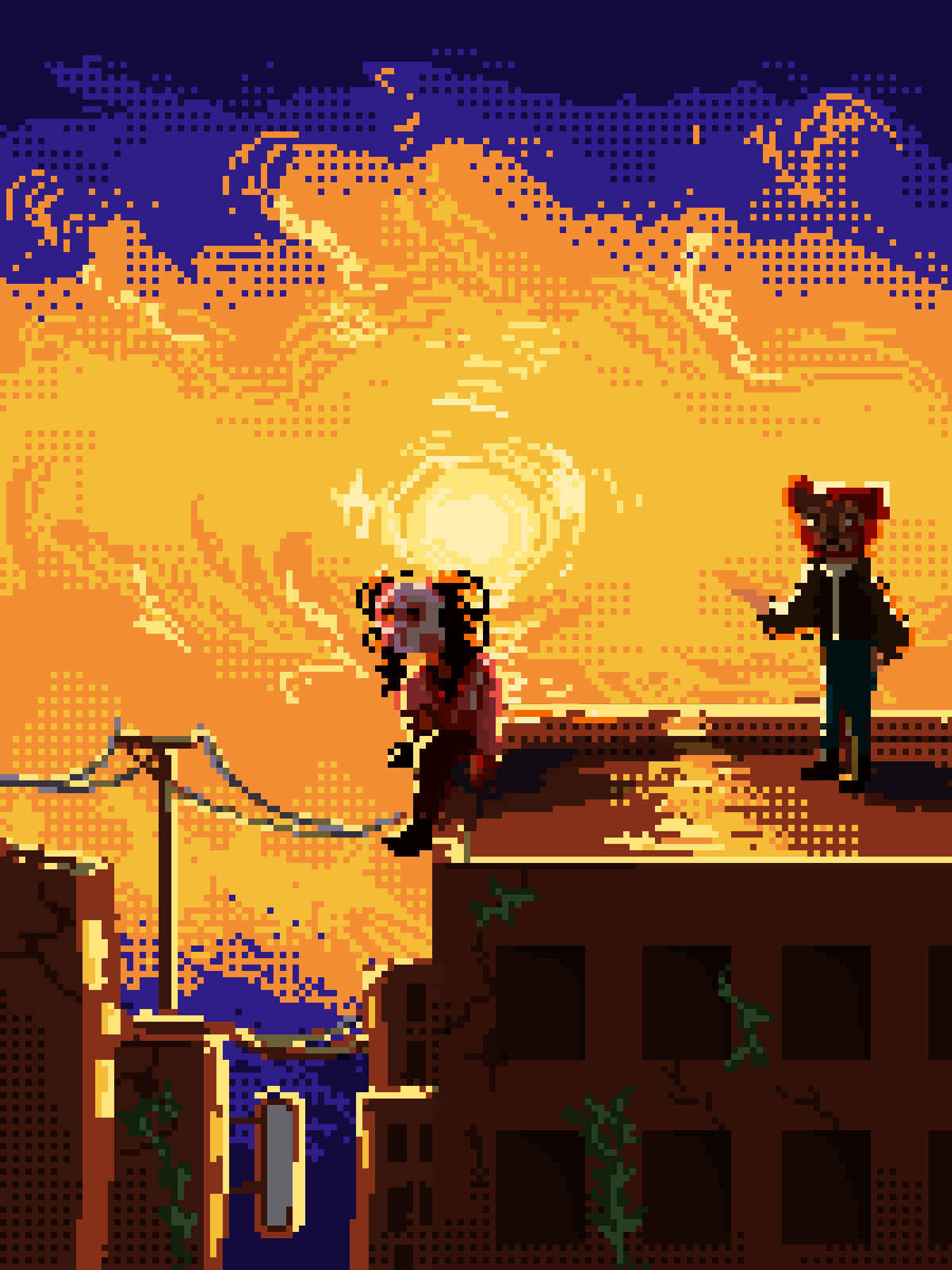 ArtStation - On The Roof (Pixel Art Piece/ Animated)