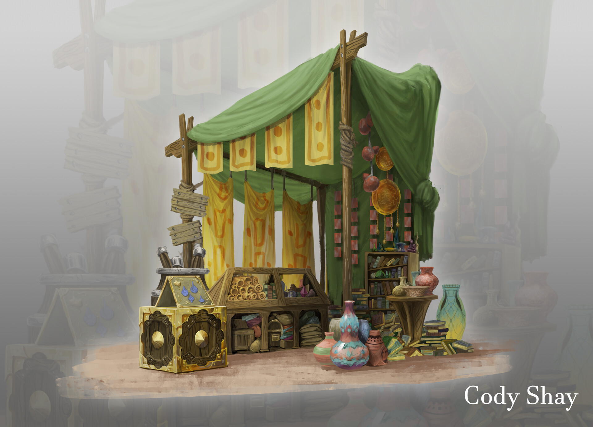 ArtStation - Green and Gold Fantasy Market Stall
