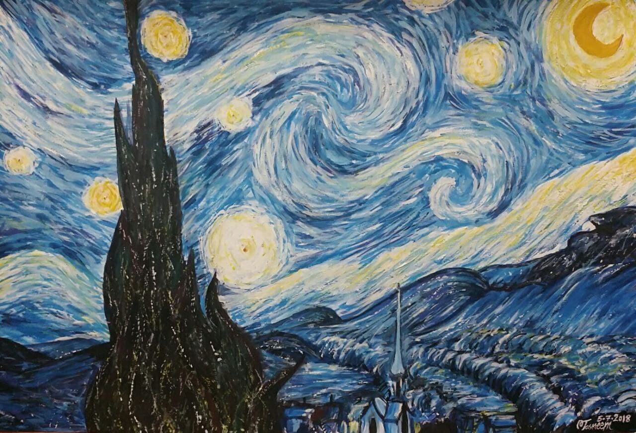ArtStation - Recreated starry night by Van gogh, with Gouache