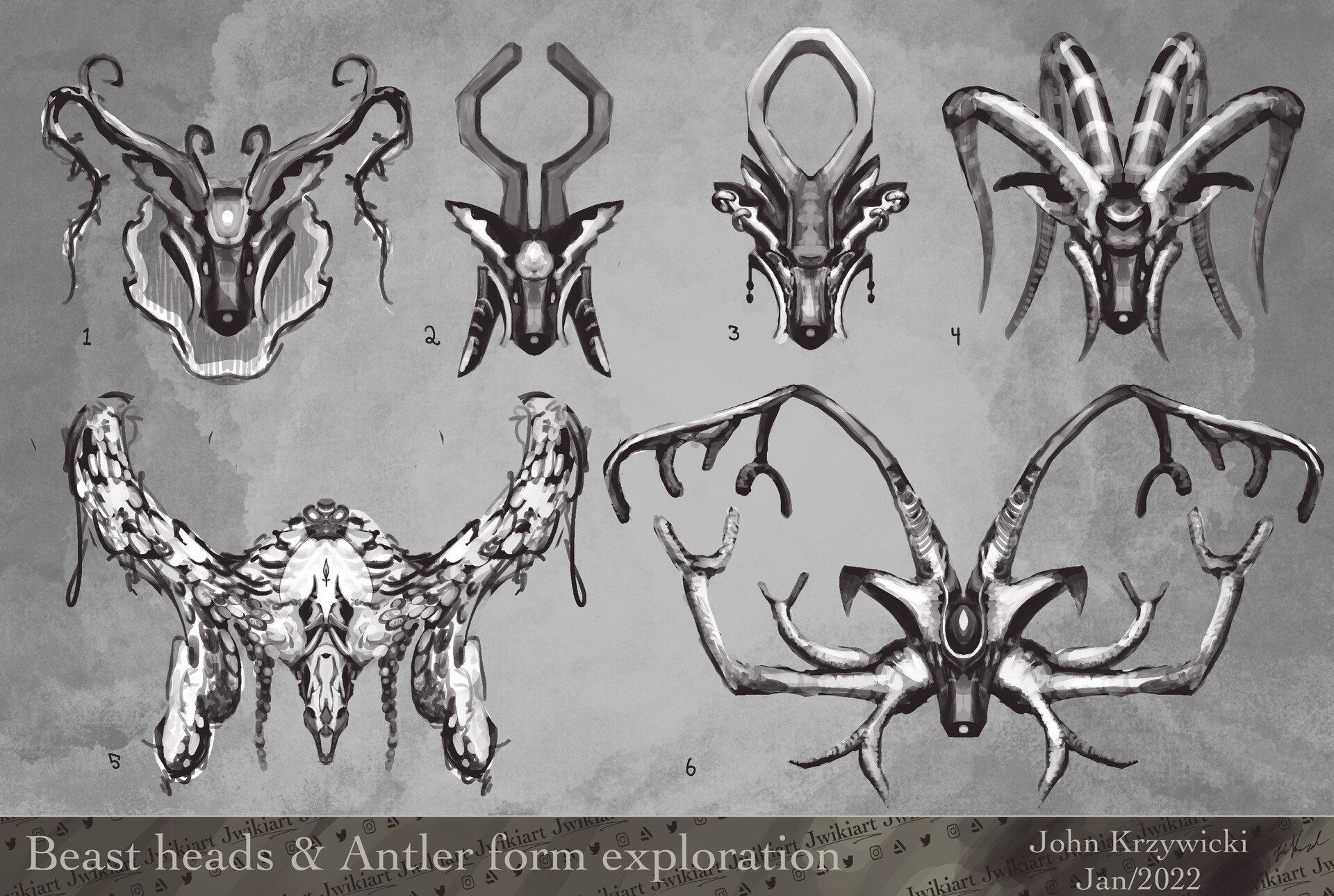 ArtStation - Beast heads & antler exploration