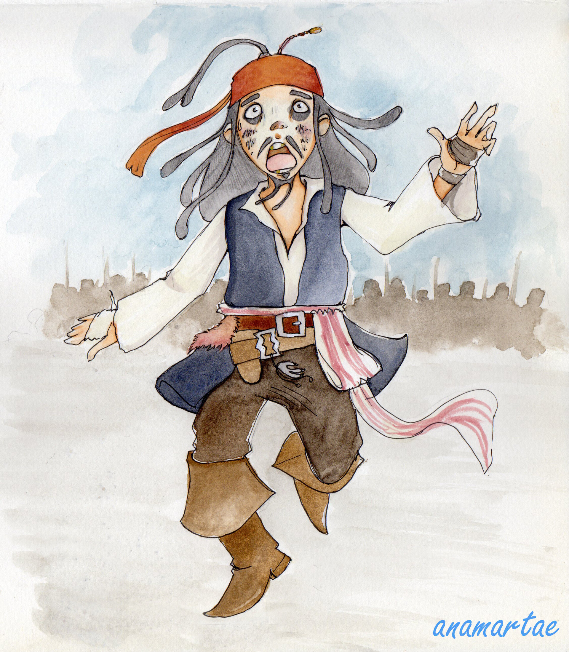how to draw captain jack sparrow cartoon