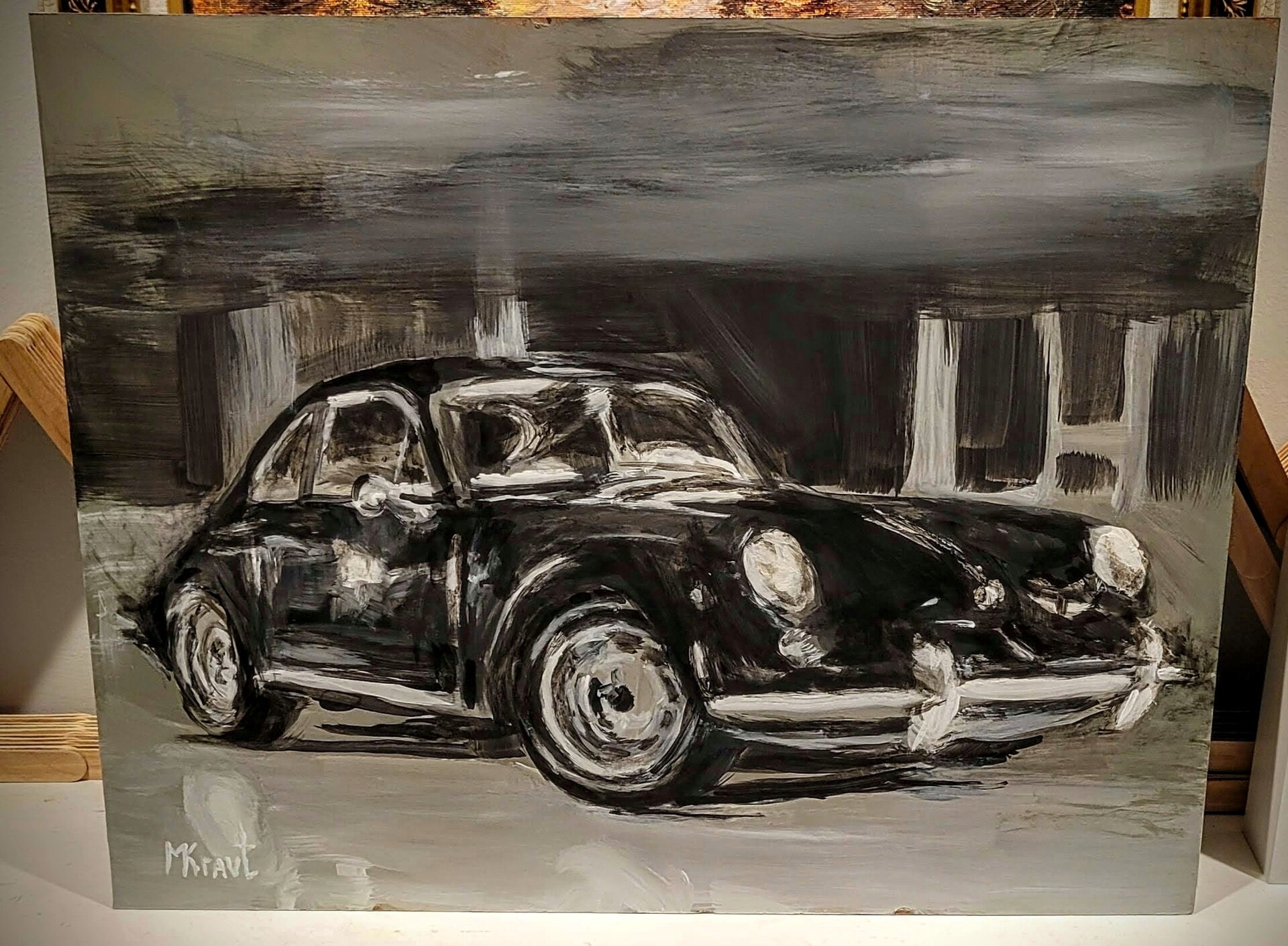 ArtStation - Traditional painting of Porsche 356 Speedster. 16x20 Sepia ...