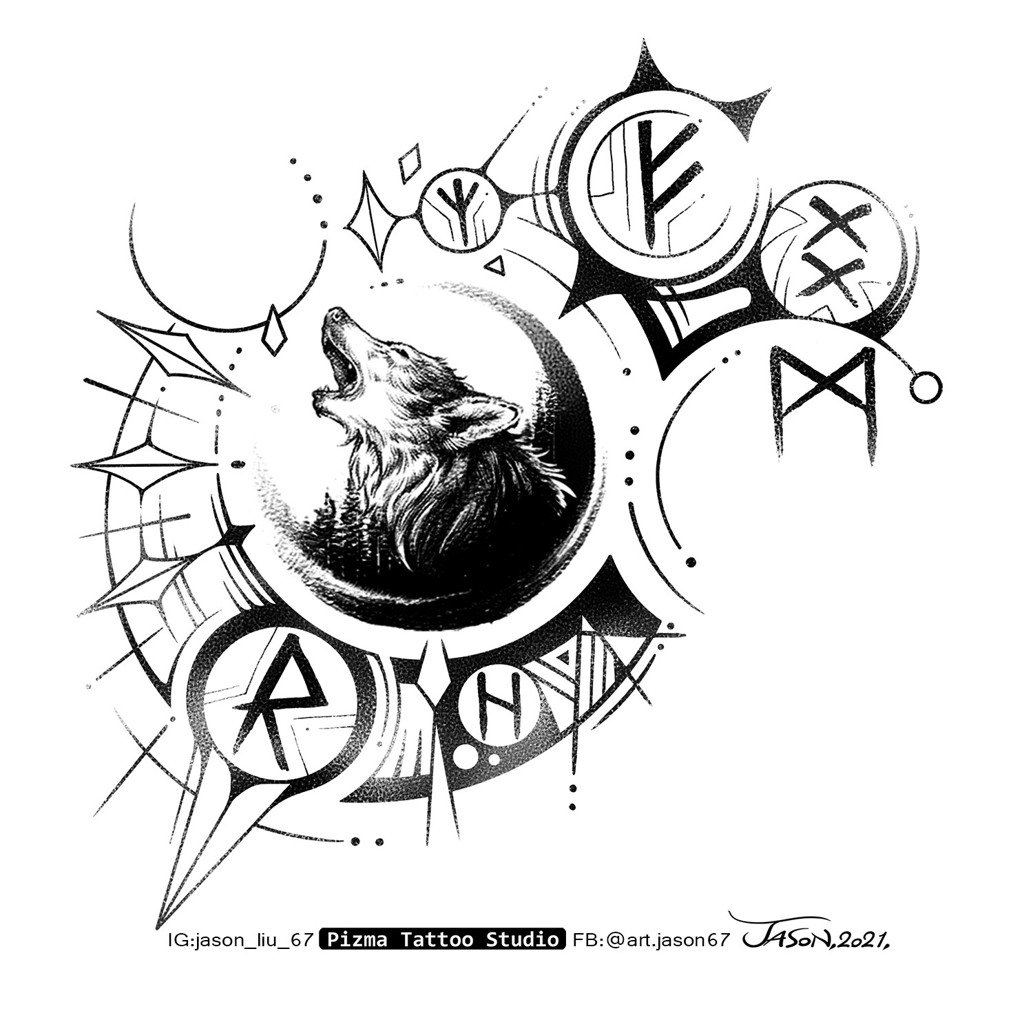 ArtStation - Tattoo Design ~ [ wolf & runes ]