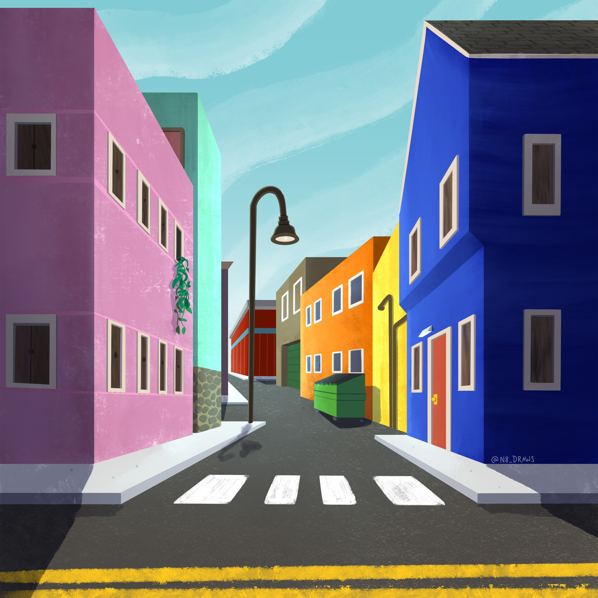 ArtStation - Bright City Crosswalk Background Painting