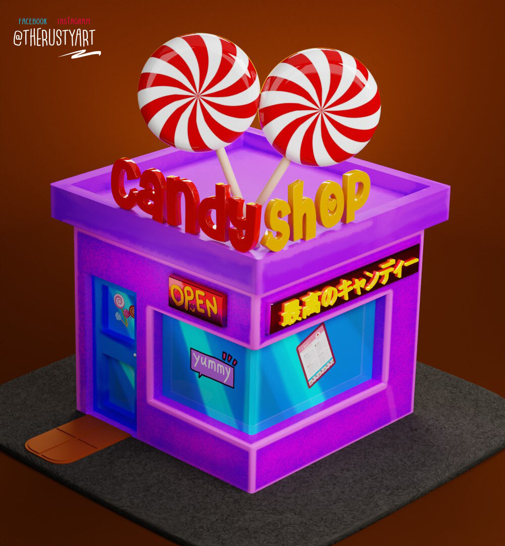 ArtStation - Candy Shop hand painted Blender low poly