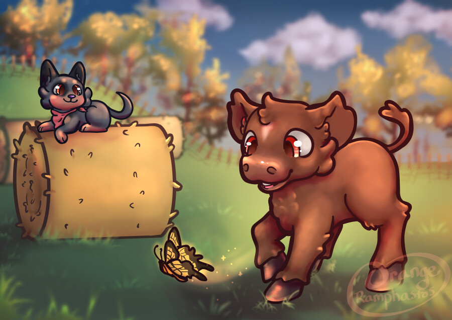 ArtStation - Fluffy cow farm illustration