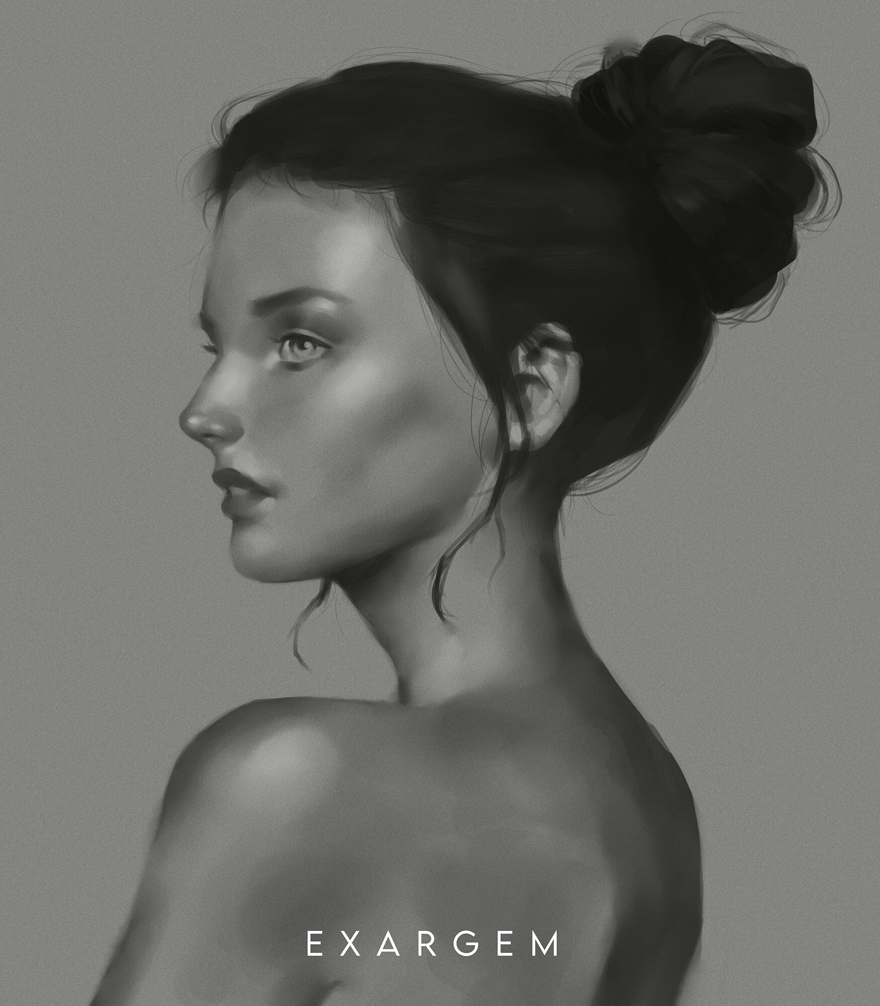 EXARGEM - Soft Grayscale Portrait of a Female Model | Digital Oil Painting