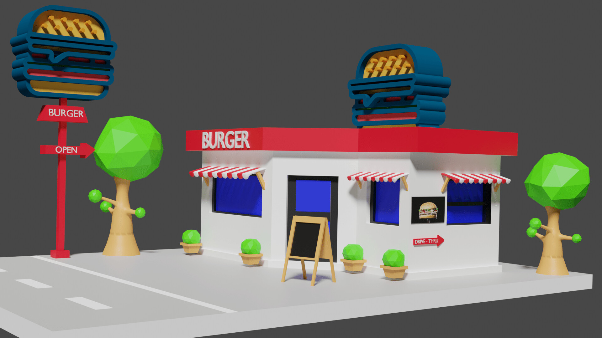 ArtStation - Burger Cafe modeled and rendered with Blender.