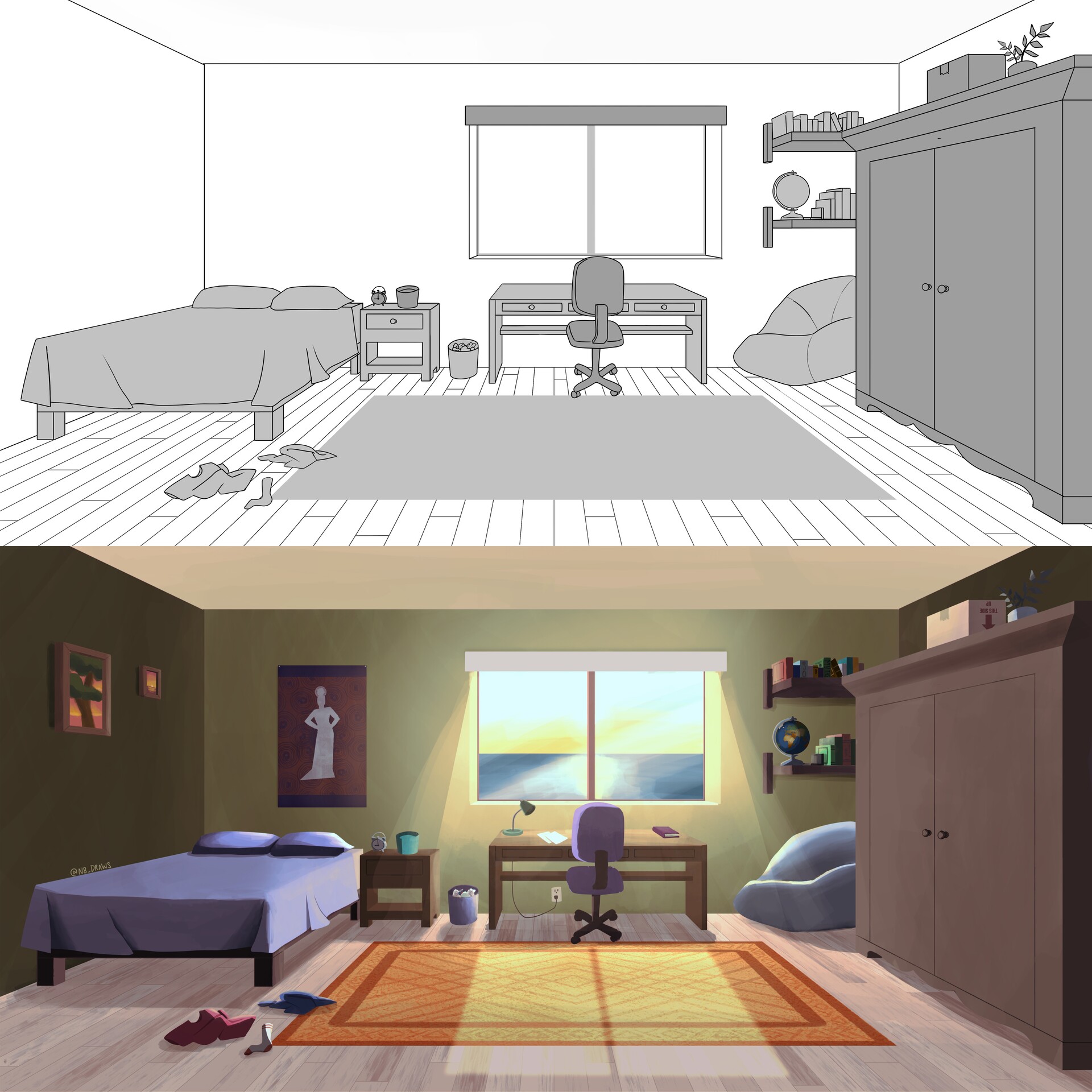 Nate Raia - Bedroom Environment Digital Background Painting