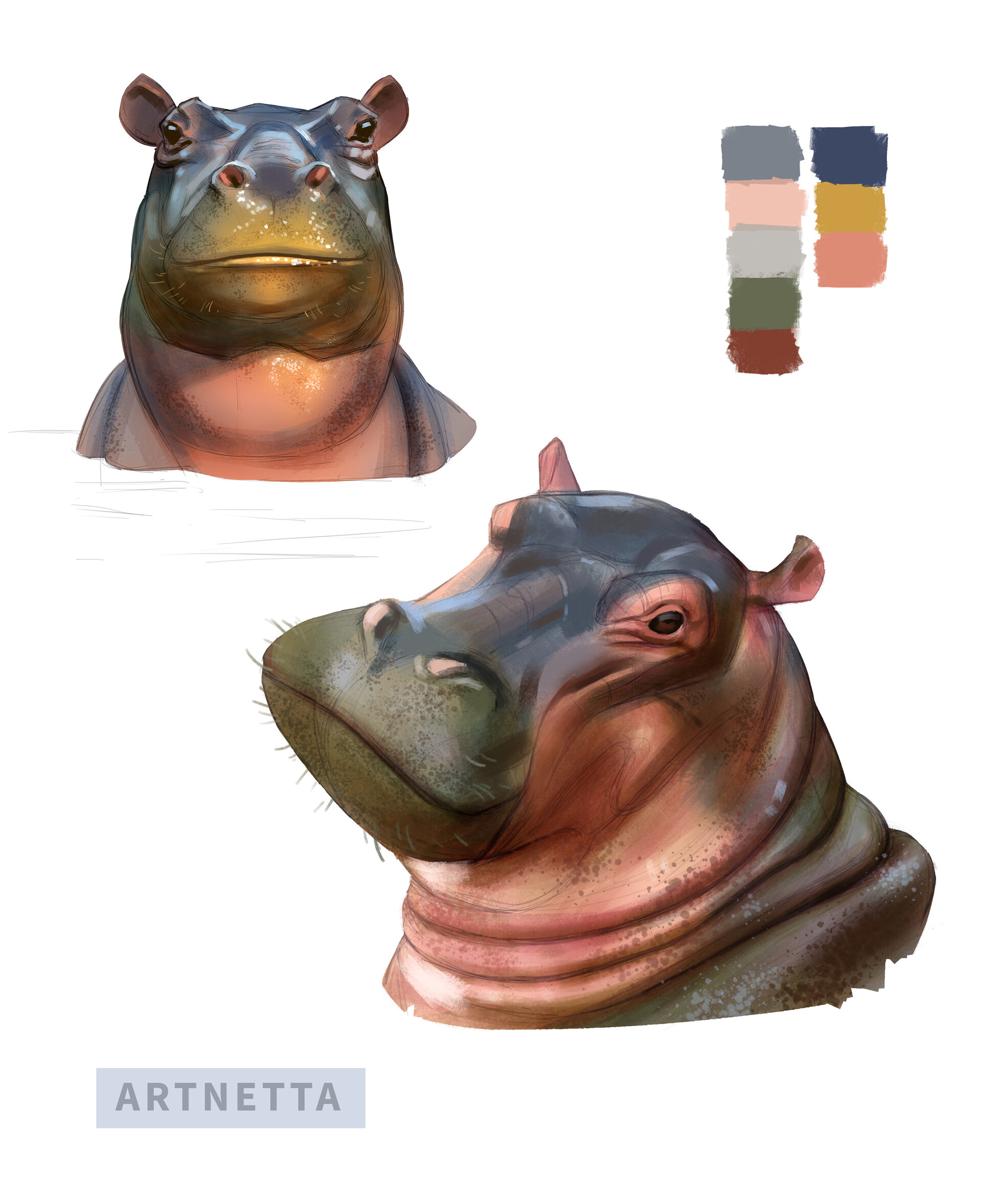 ArtStation - Hippo illustration