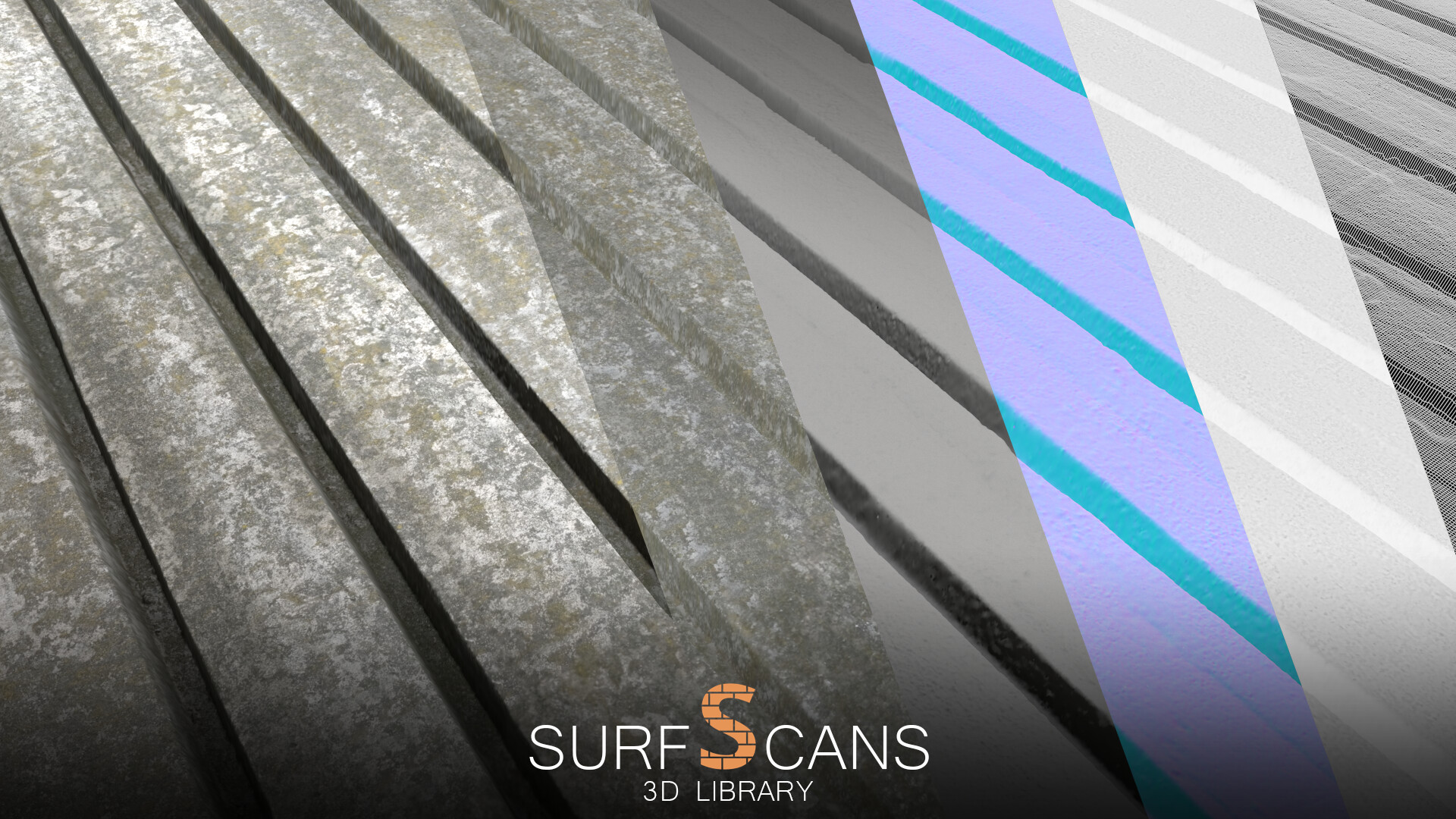 SURF 3D Scans - Ribbed concrete surface (PBR Material 8K)