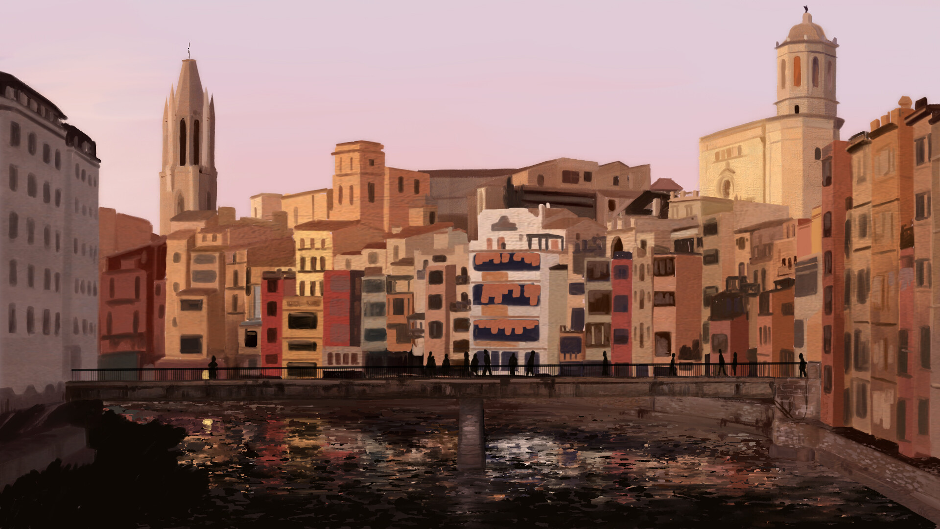 ArtStation - Girona at sunset