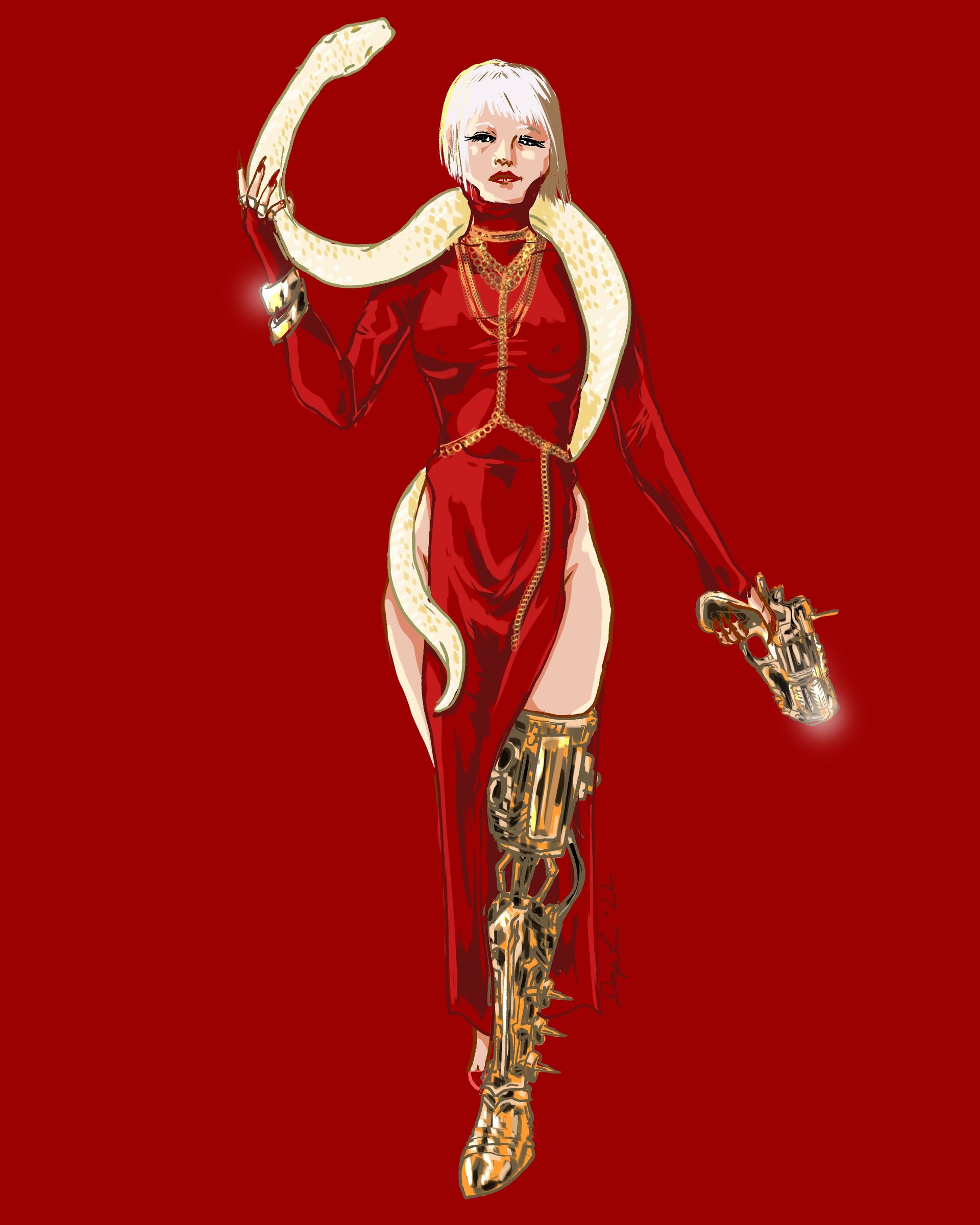 ArtStation - red girl//white snake