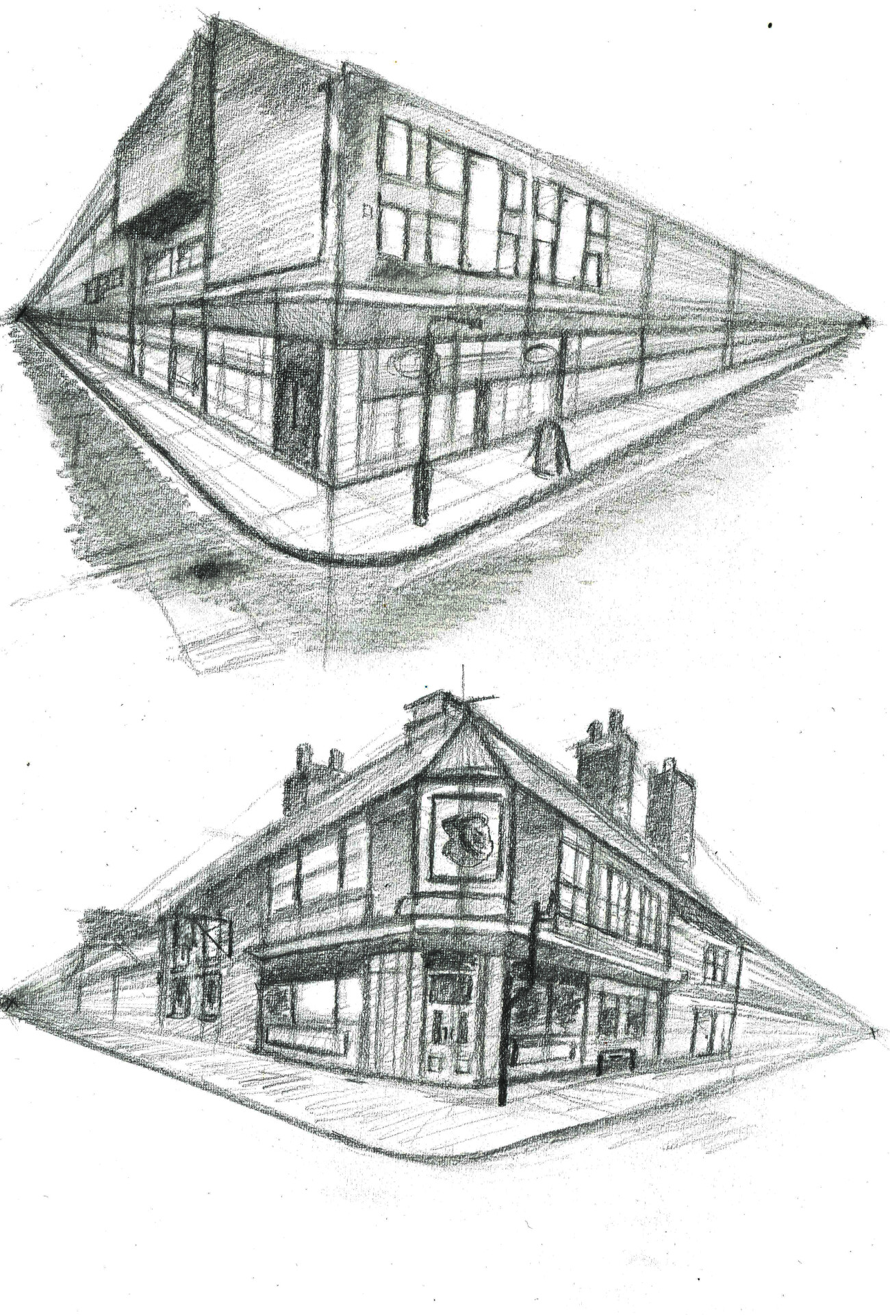 2 Point Perspective Buildings Sketch
