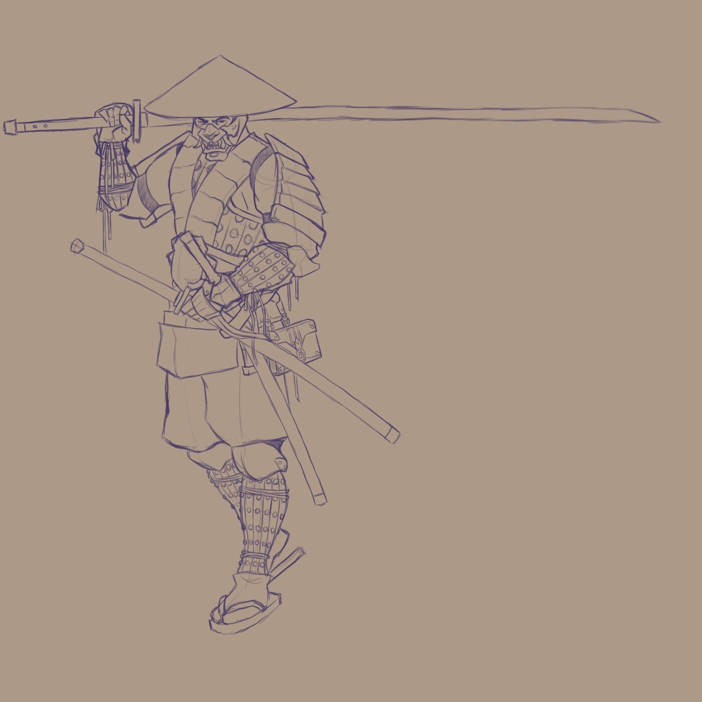 Ronin Samurai Tekeningen Samurai, Ronin, Aquarell, Sketch, A3,