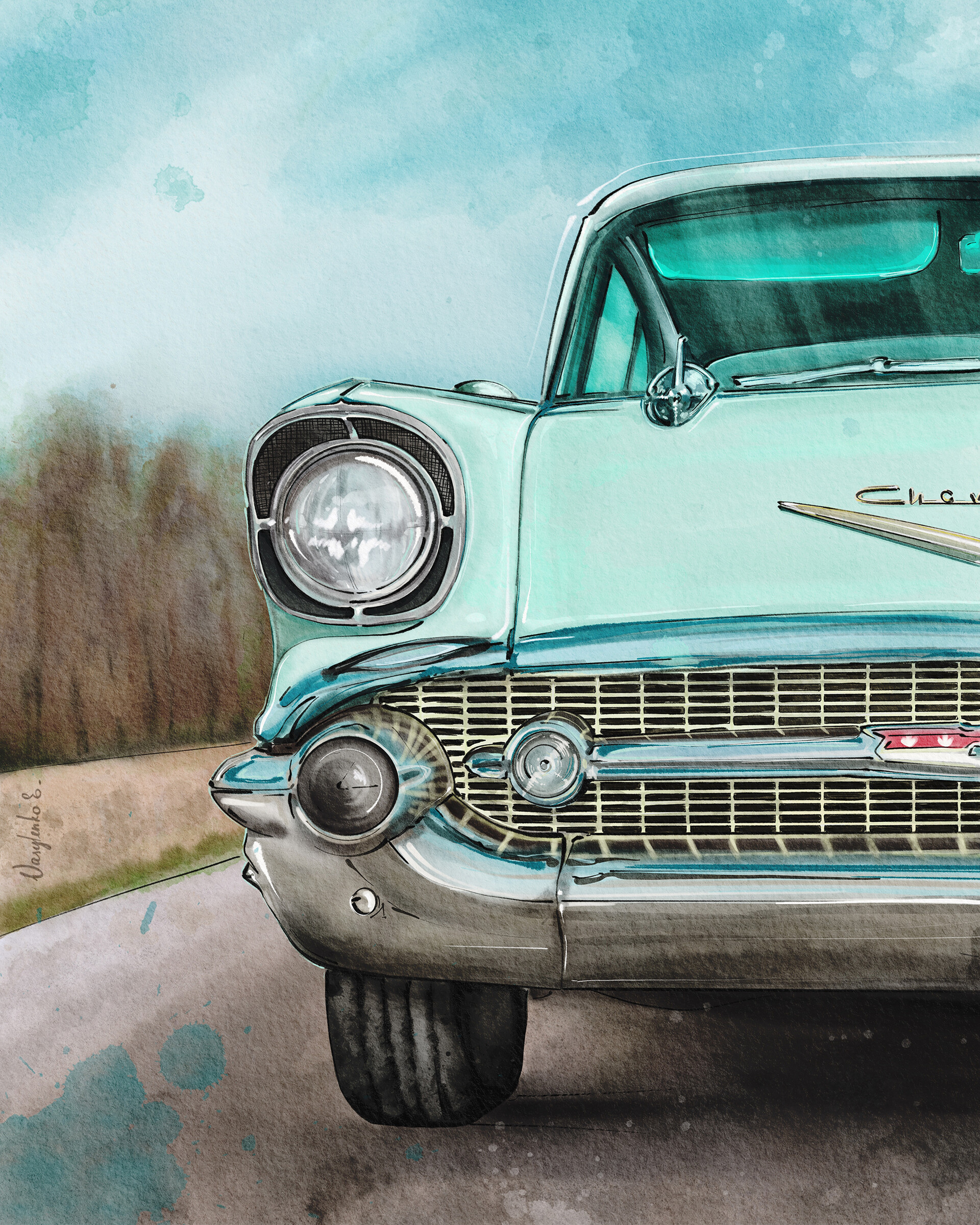 ArtStation - Chevrolet _classic car illustration