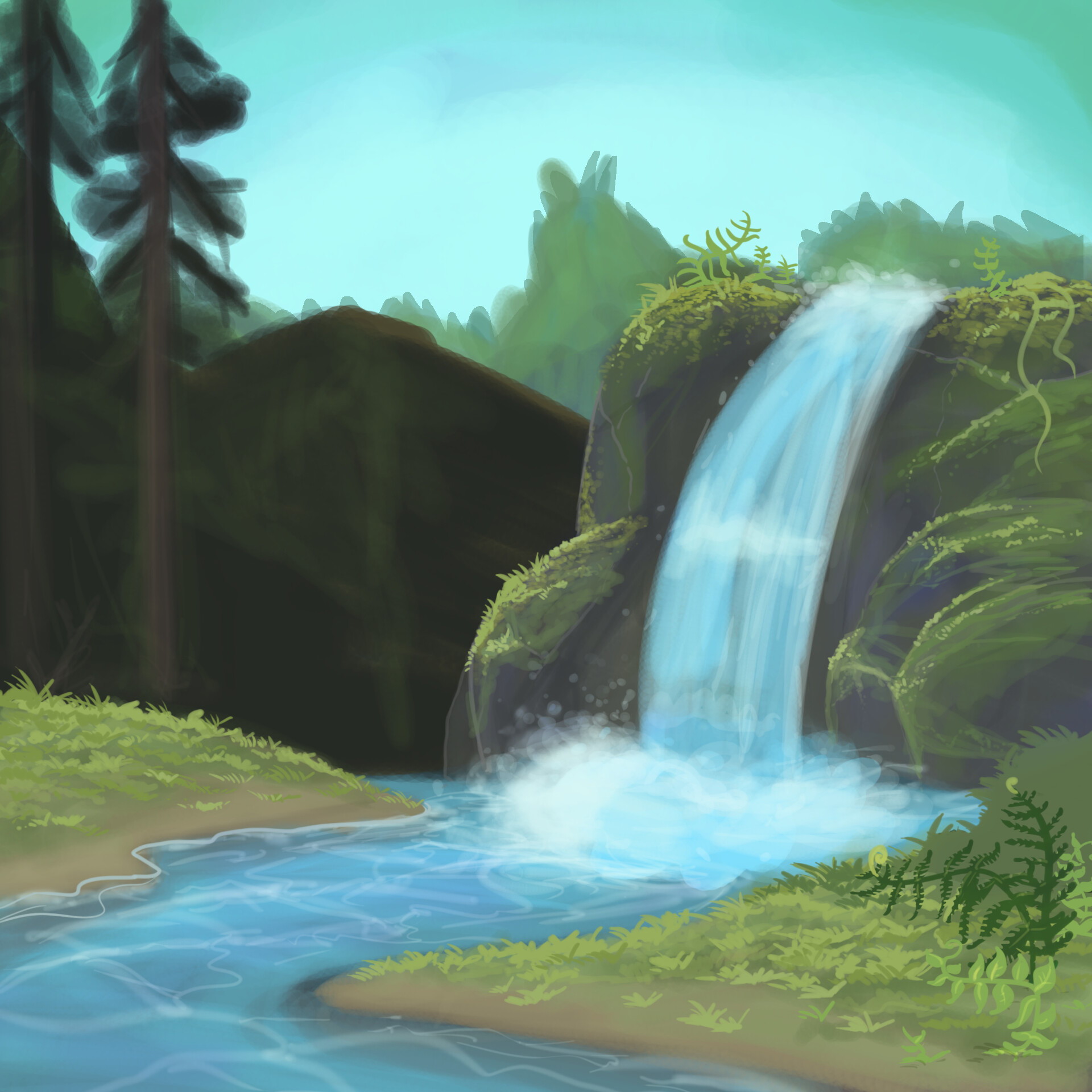 ArtStation - Quick waterfall painting v0.1