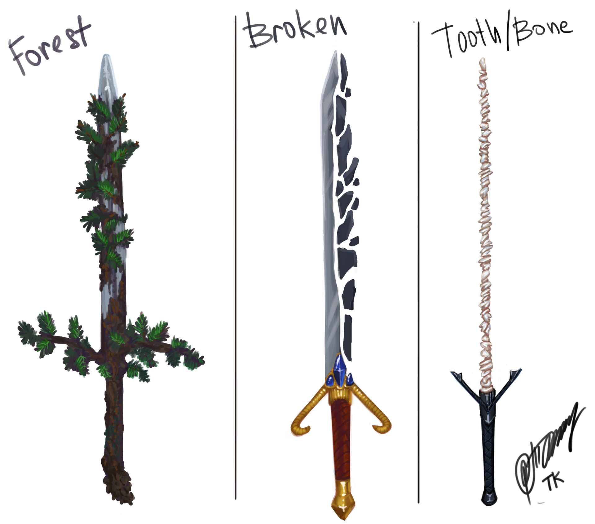 ArtStation - Forest, Broken, Tooth\Bone swords