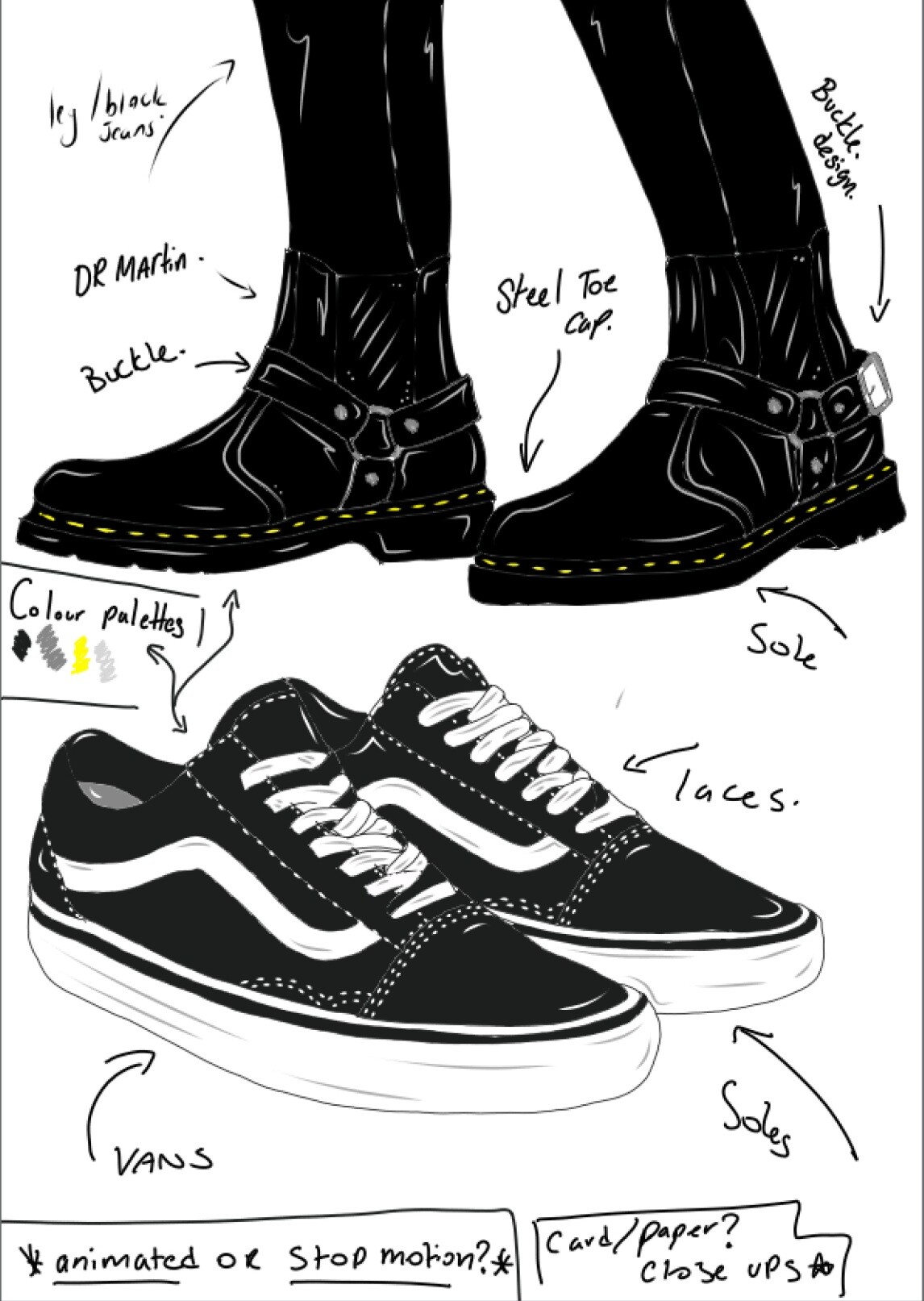 how to draw shoes on a character